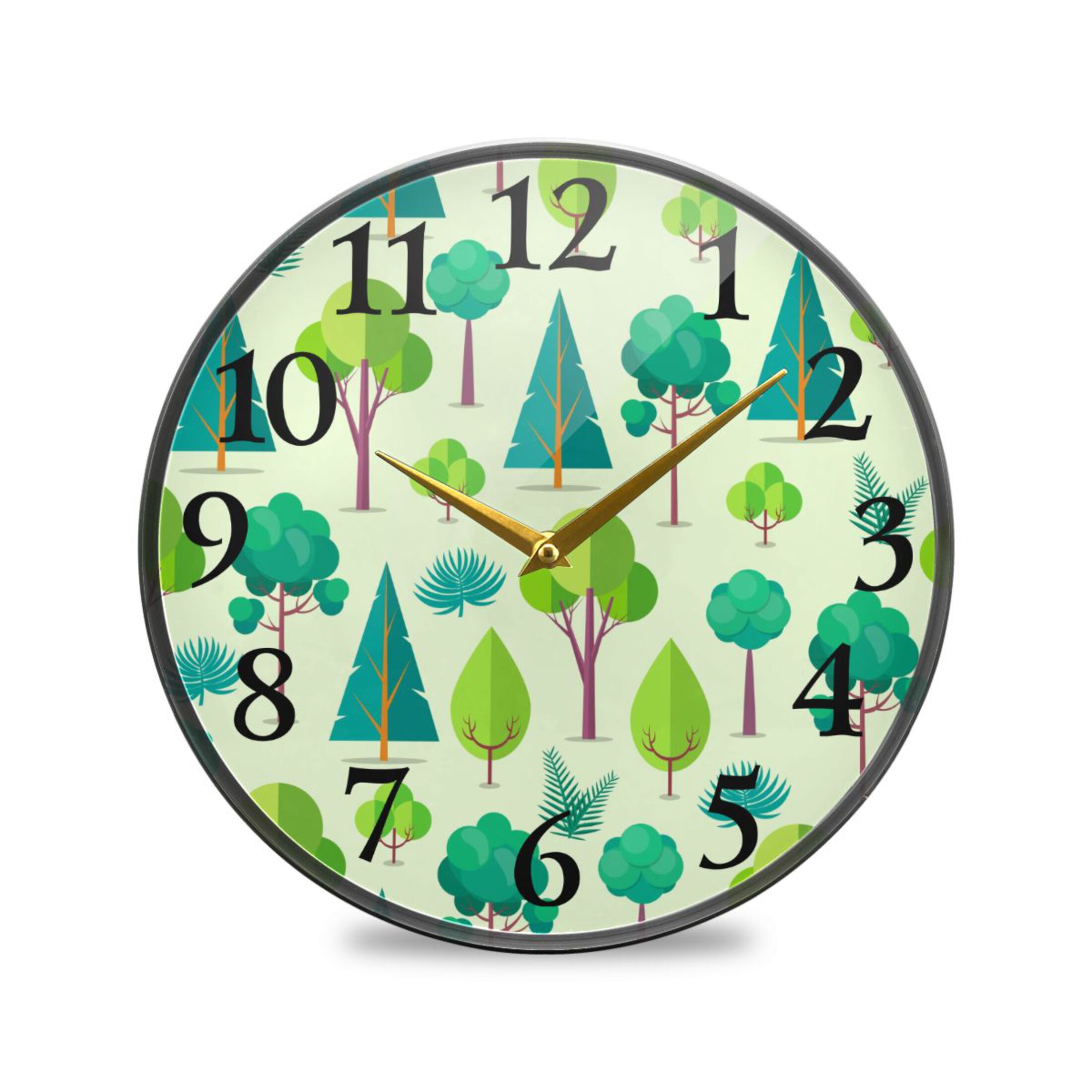 Green Trees Wall Clocks Battery Operated 11.9 Inch Round Clock Acrylic ...