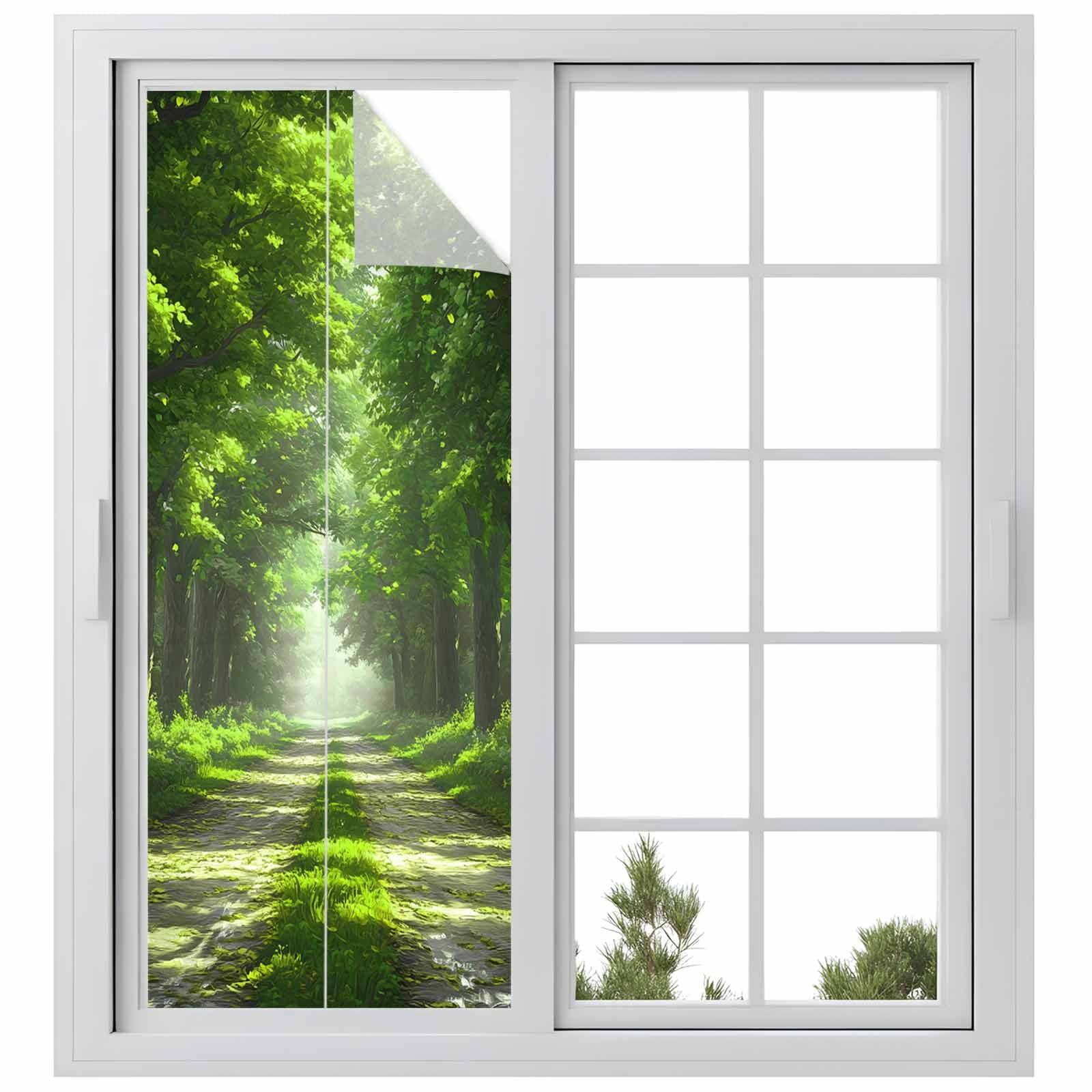 Green Trees Window Privacy Film, Forest Art Decor Spring Summer Nature ...