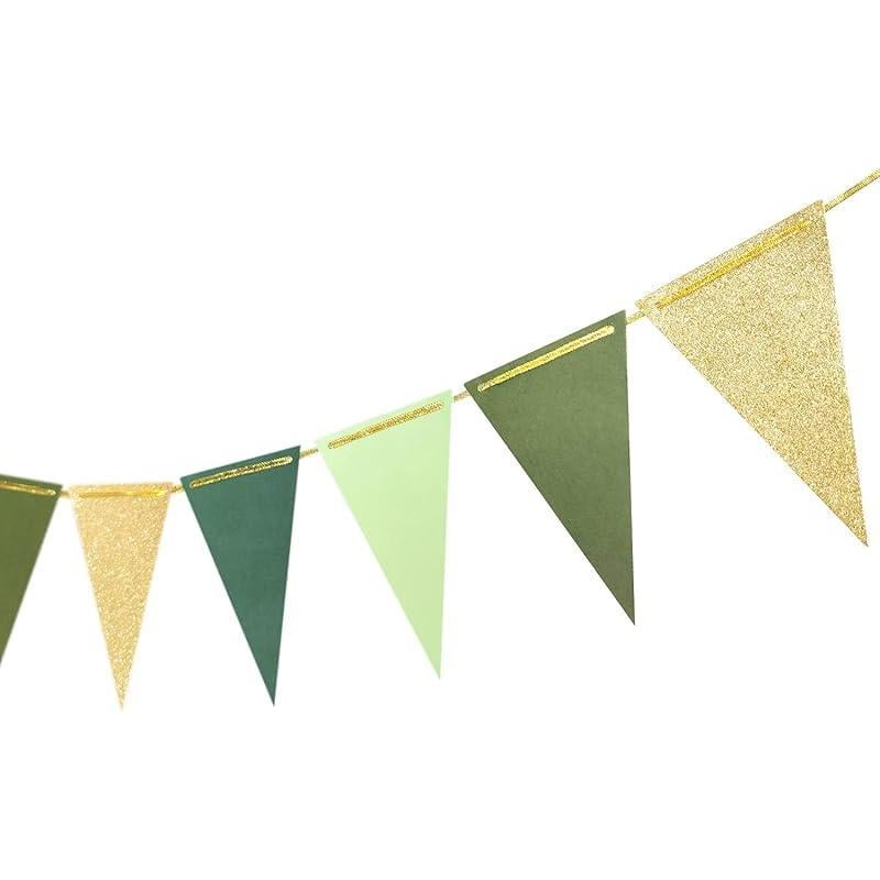 Green Triangle Banner Decoration Golden Greenery Party Supplies Bunting ...