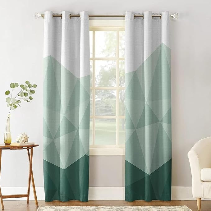 Green Triangle Grommet Window Curtains For Bedroom, Geometric Print ...