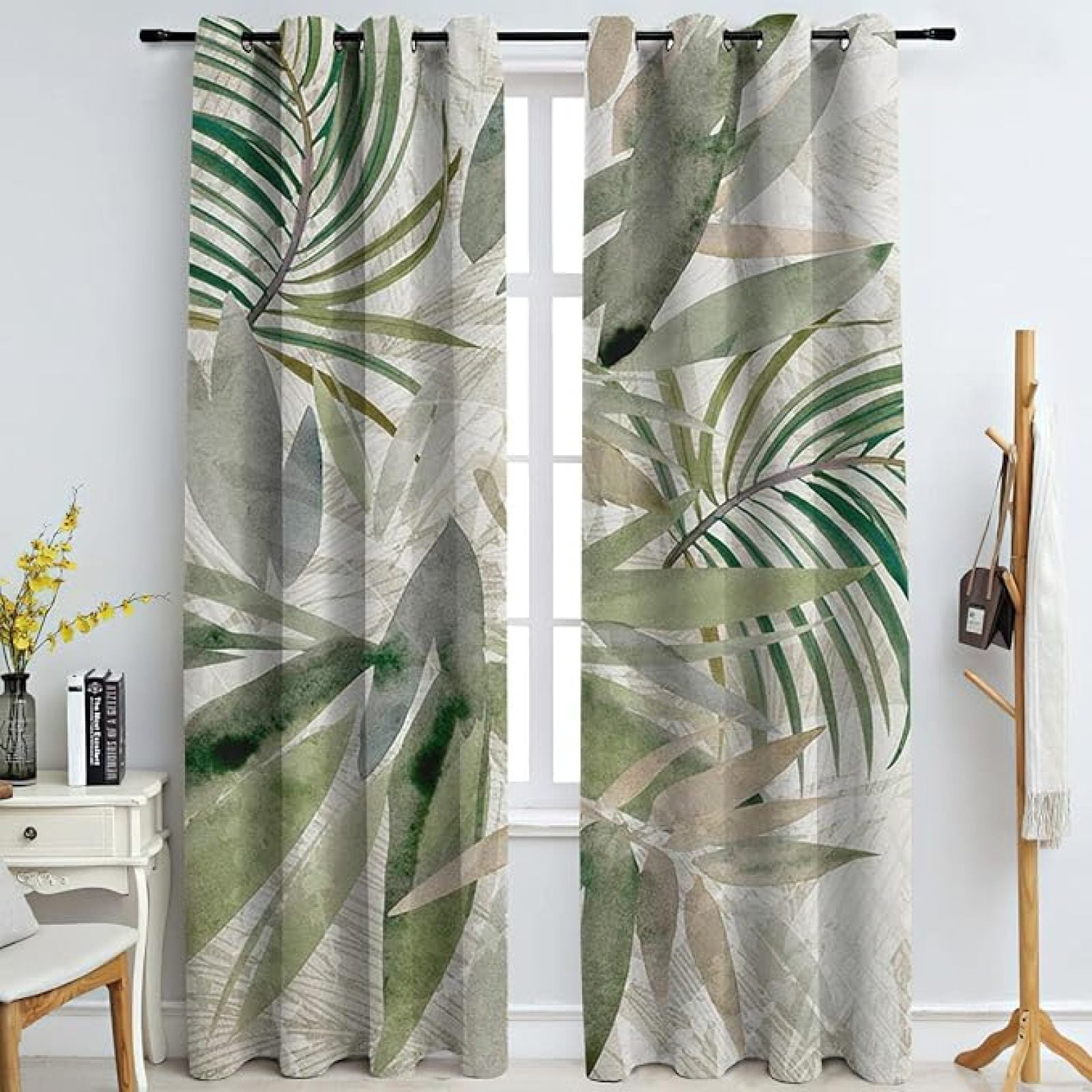 Green Tropical Banana Leaf Plant Window Curtains, Retro European Art ...
