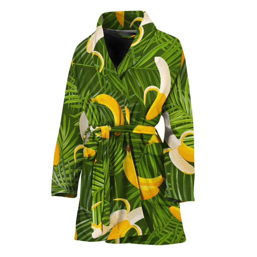 Green Tropical Banana Pattern Women Bathrobe One Size Univeral Fits ...