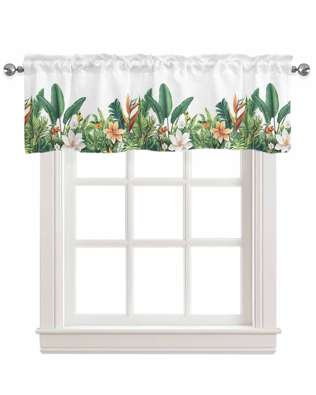 Green Tropical Botanical Kitchen Valances for Windows Farmhouse Linen ...