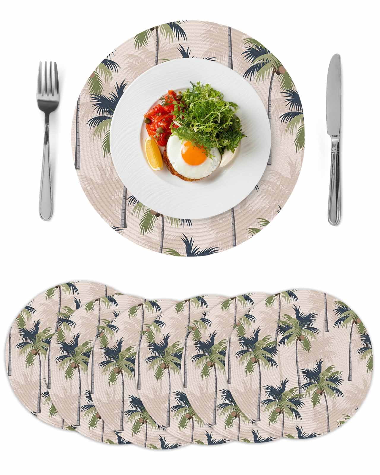 Green Tropical Coconut Tree Round Table Placemats set of 6, Summer ...