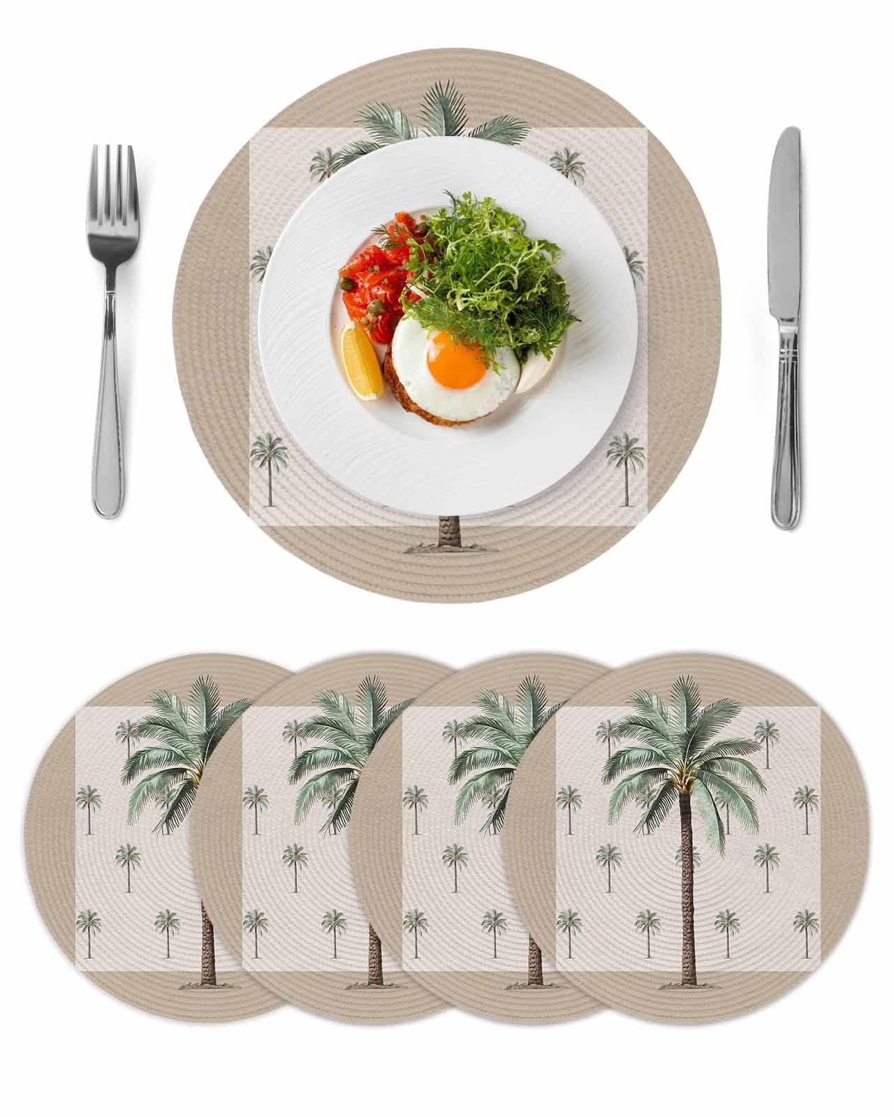 Green Tropical Coconut Trees Round Table Placemats set of 4, Summer ...