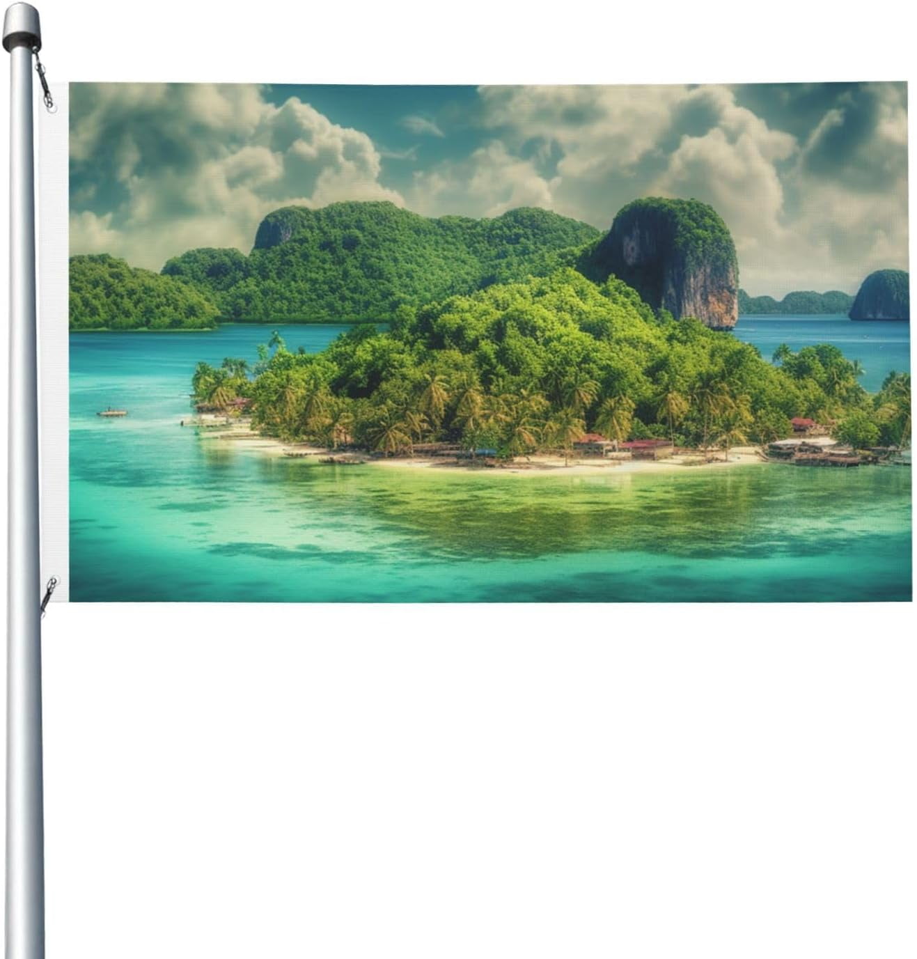 Green Tropical Island Flag 4.85x8 ft Flags for Outside Funny Banner Garden Flag Print Welcome ...