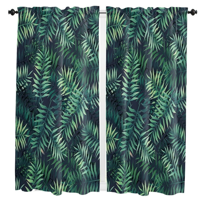 Green Tropical Jungle Plant Palm Leaves Curtain For Living Room Kids ...