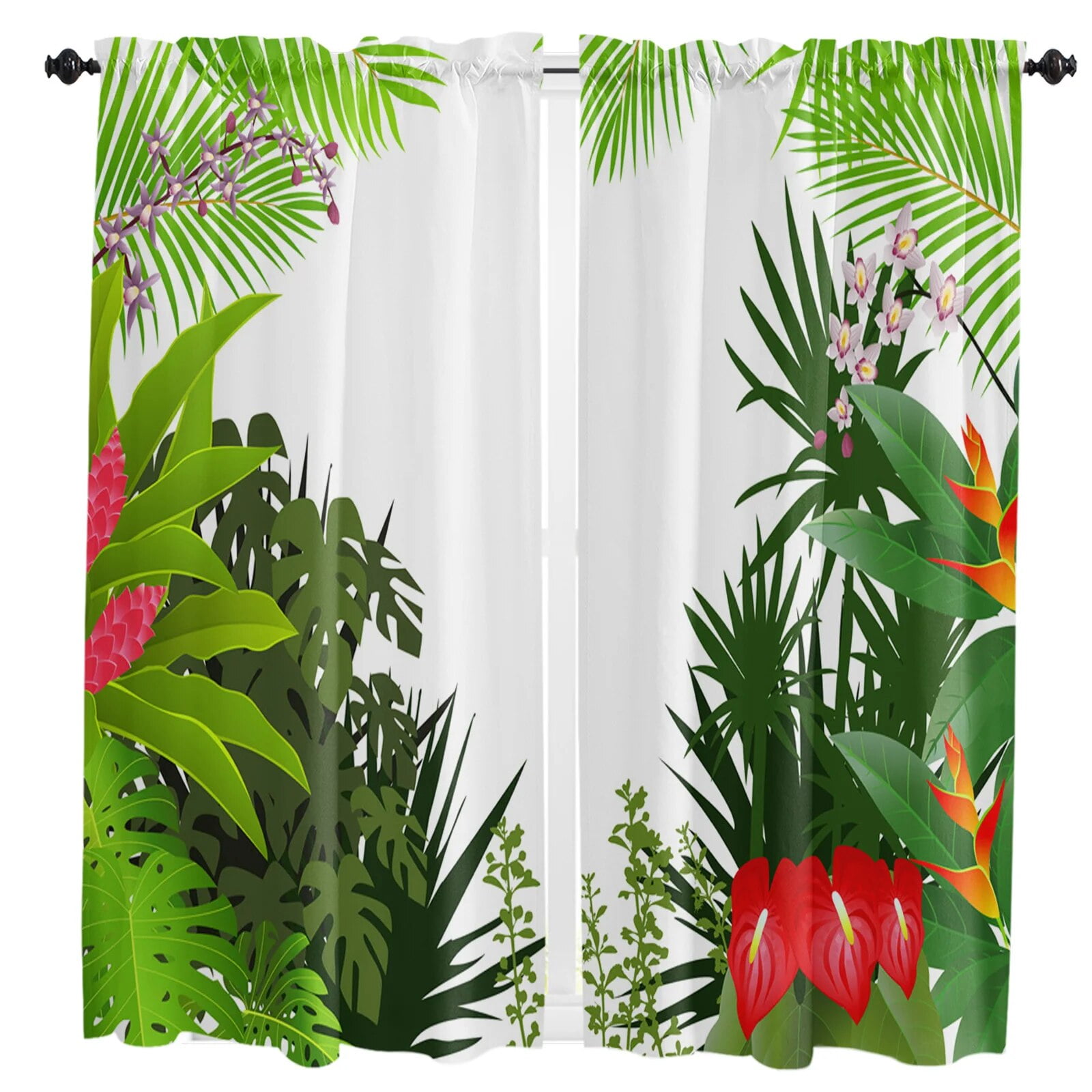 Green Tropical Jungle Plant Palm Leaves Curtain For Living Room Kids ...