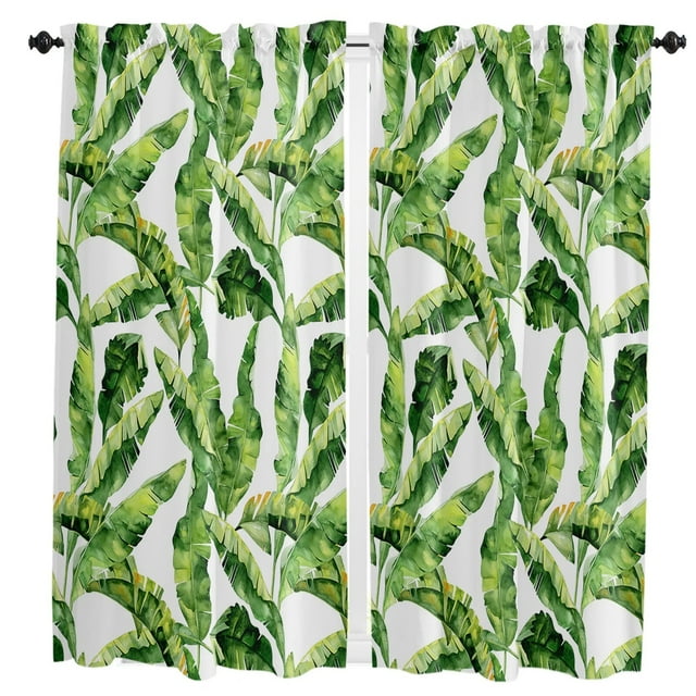 Green Tropical Jungle Plant Palm Leaves Curtain For Living Room Kids ...