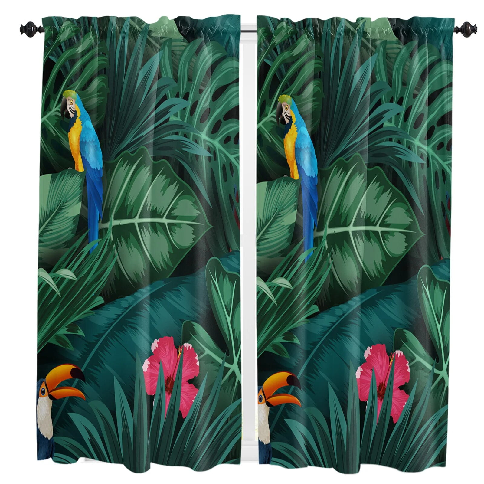 Green Tropical Jungle Plant Palm Leaves Curtain For Living Room Kids ...