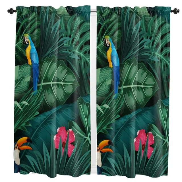 Green Tropical Jungle Plant Palm Leaves Curtain For Living Room Kids ...