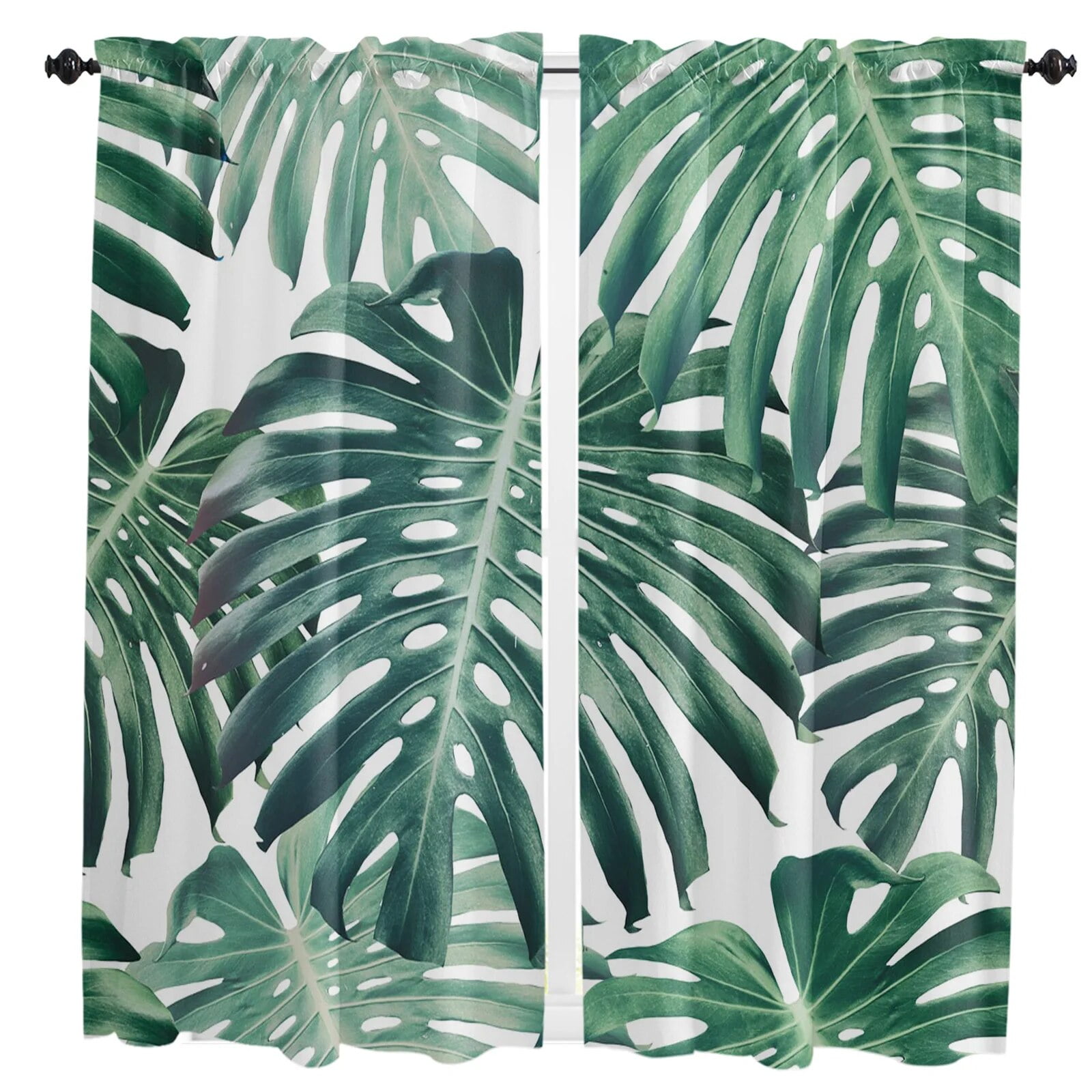 Green Tropical Jungle Plant Palm Leaves Curtain For Living Room Kids ...