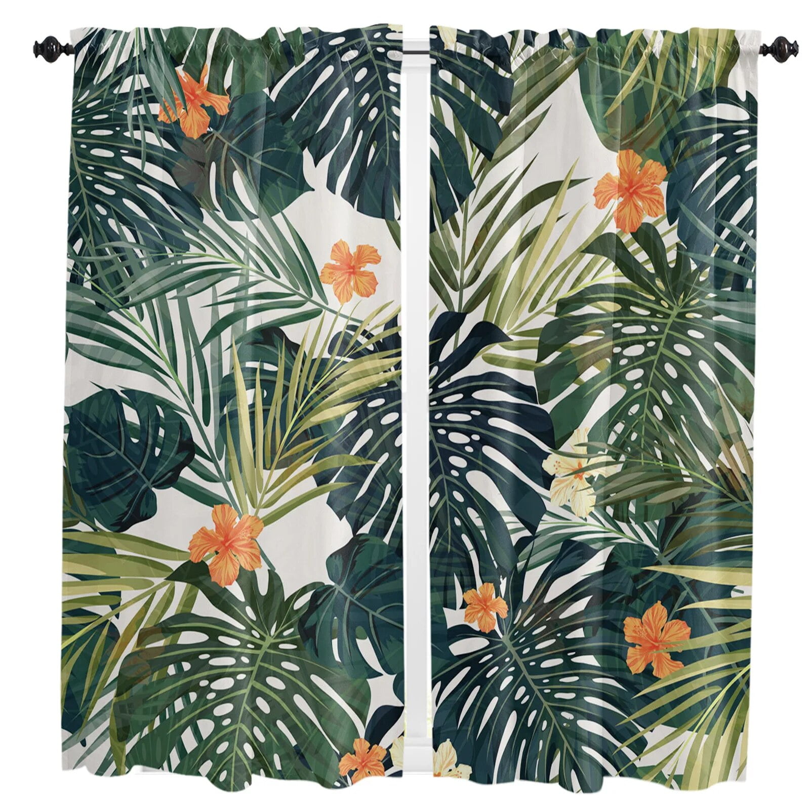 Green Tropical Jungle Plant Palm Leaves Curtain For Living Room Kids ...