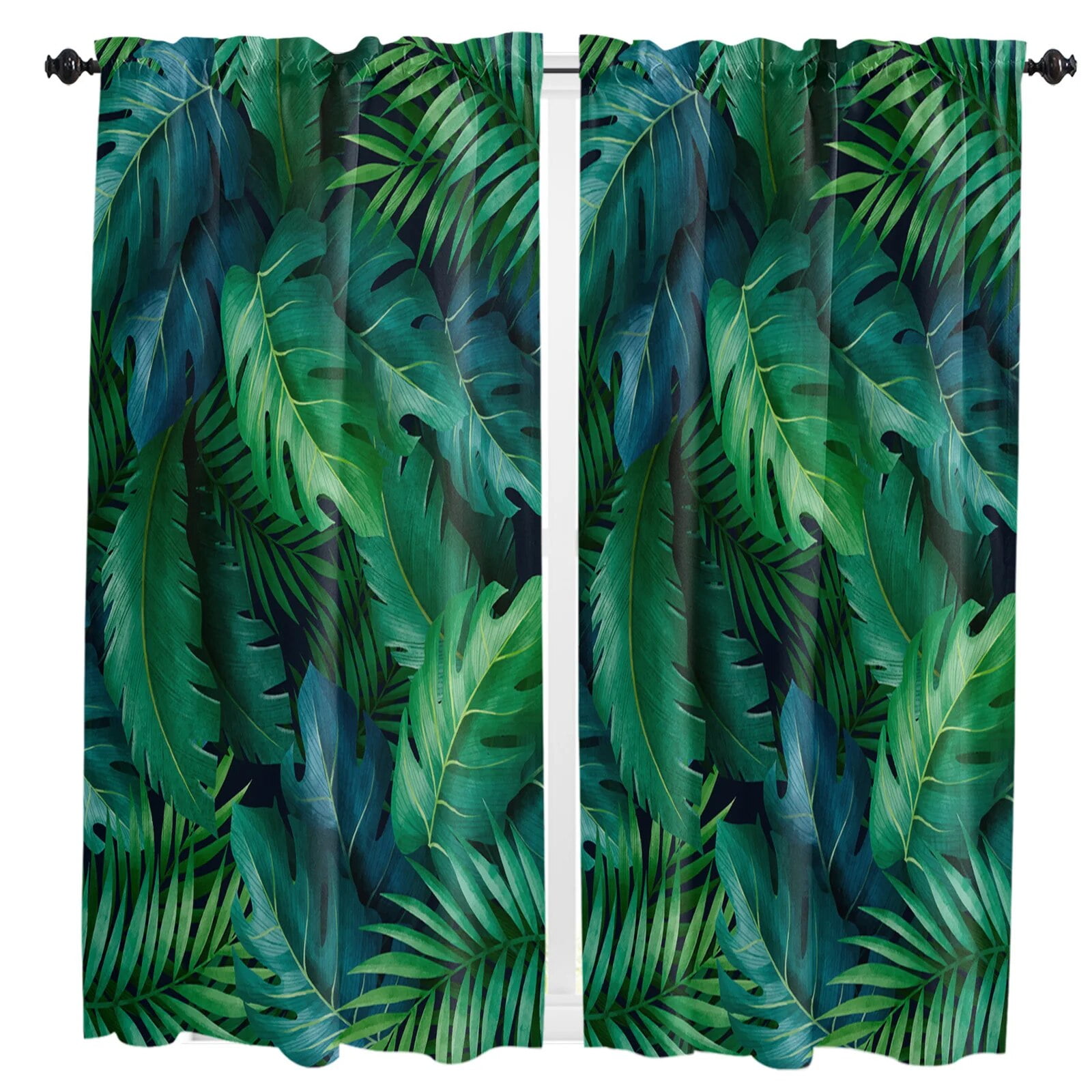 Green Tropical Jungle Plant Palm Leaves Curtain For Living Room Kids ...