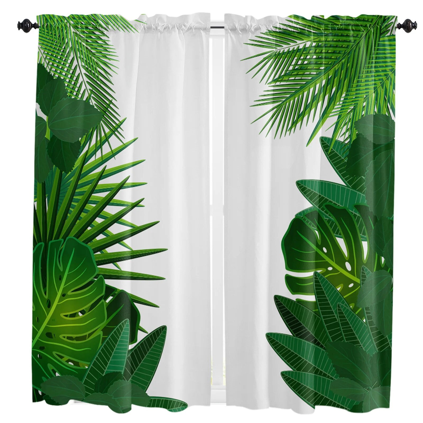 Green Tropical Jungle Plant Palm Leaves Curtain For Living Room Kids ...