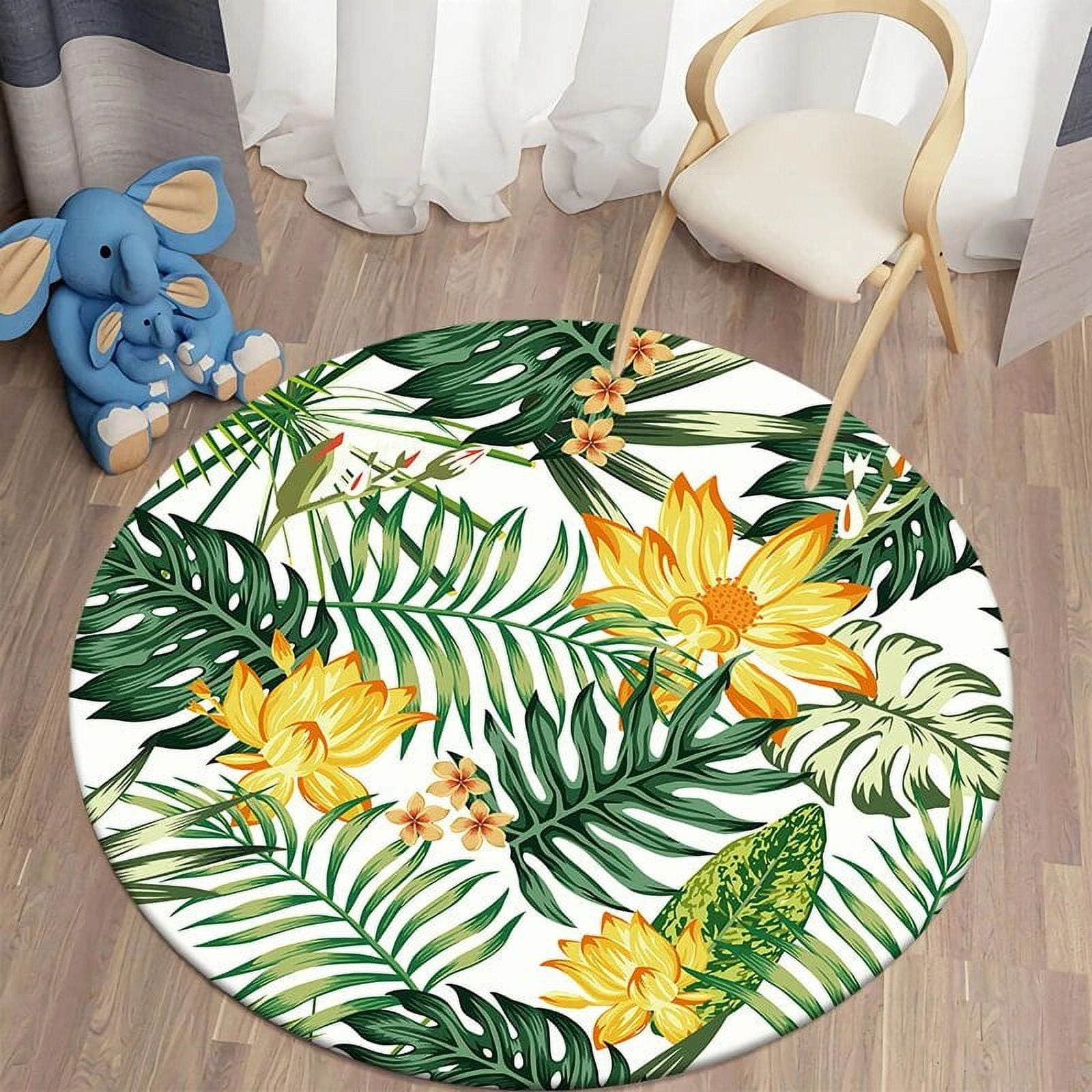 Green Tropical Kawaii Printed Round Carpet Children's Living Room Mat ...