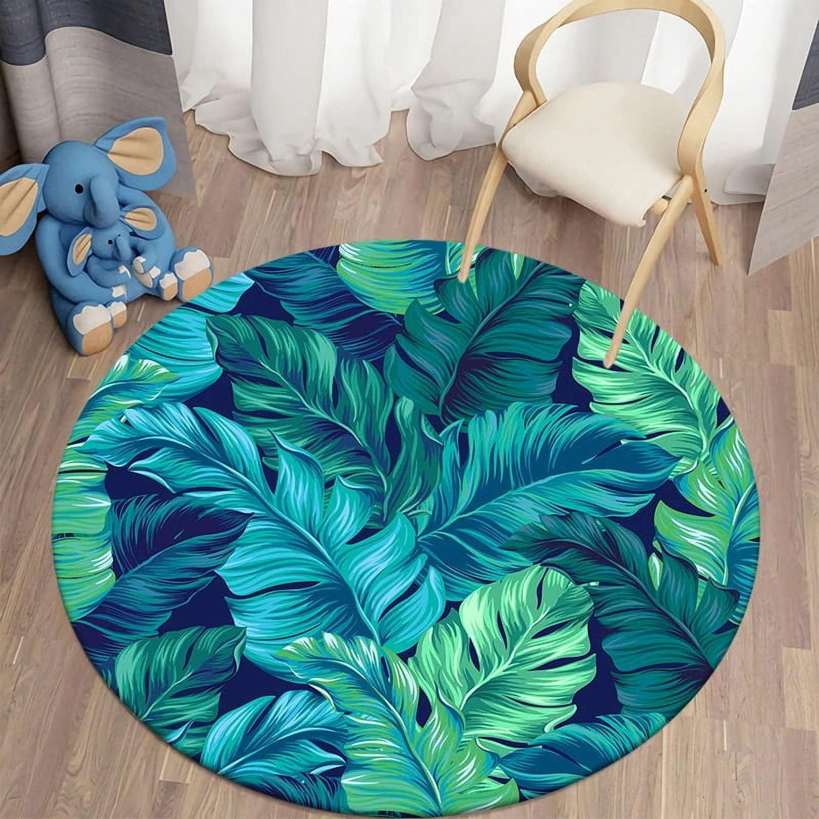 Green Tropical Kawaii Printed Round Carpet Children's Living Room Mat ...