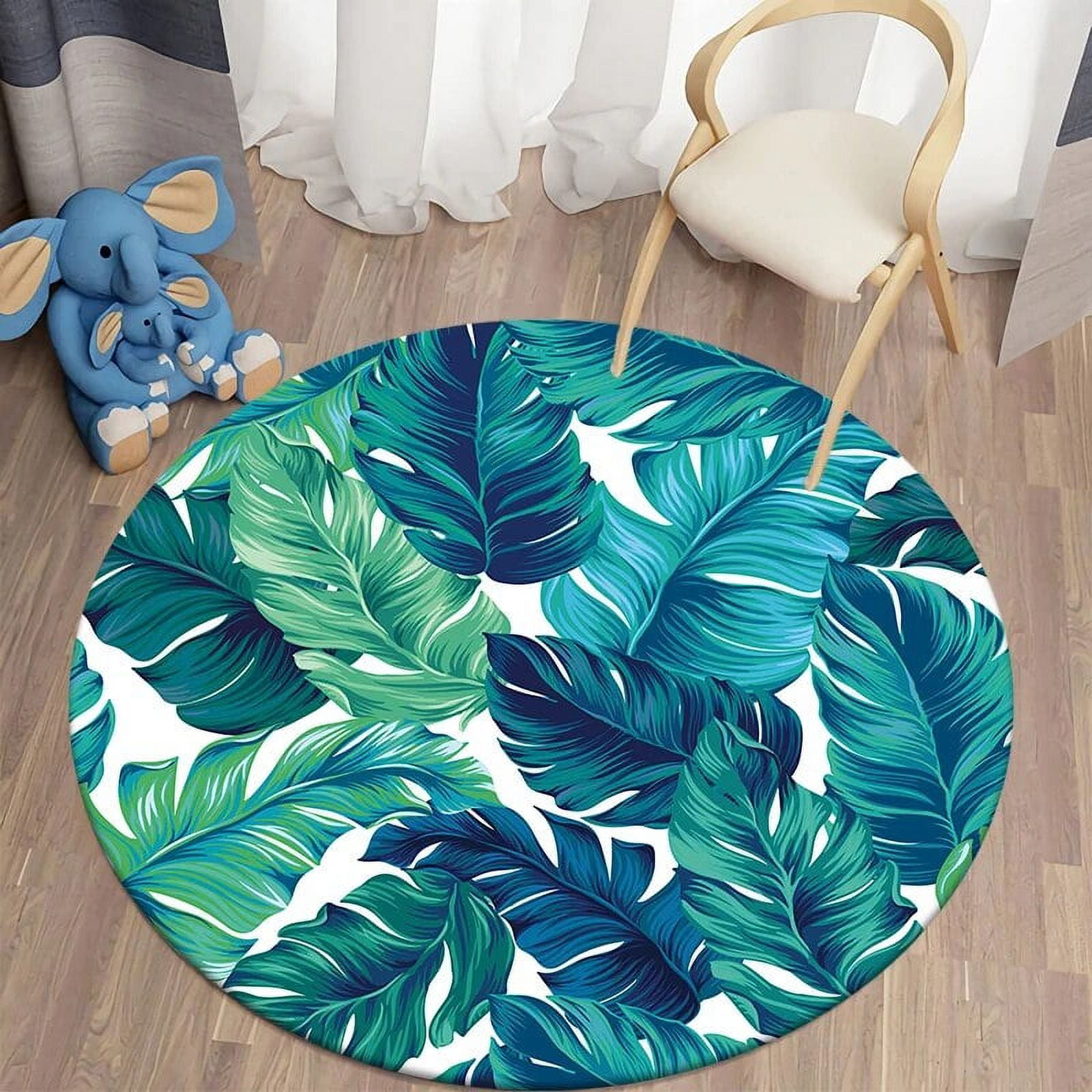Green Tropical Kawaii Printed Round Carpet Children's Living Room Mat ...