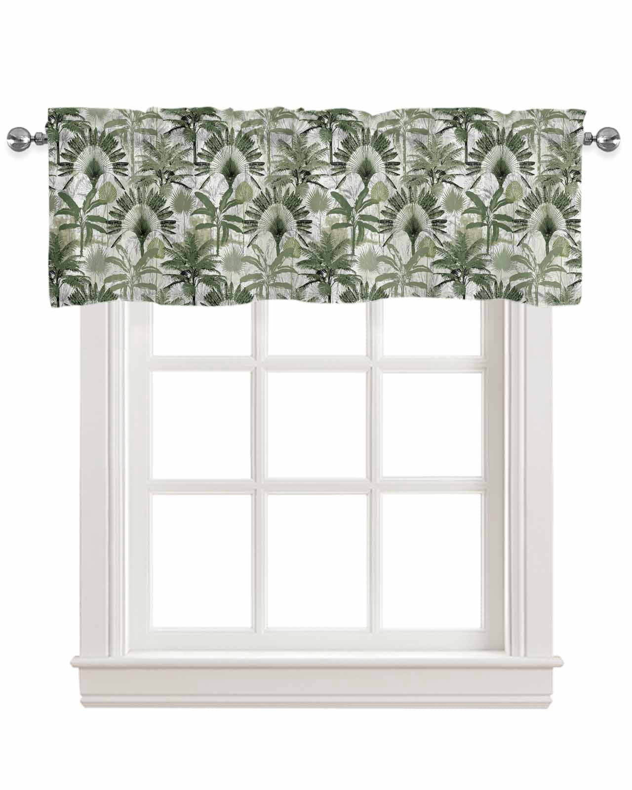 Green Tropical Leaf Linen Curtain Valance for Bedroom/Bathroom/Kitchen ...