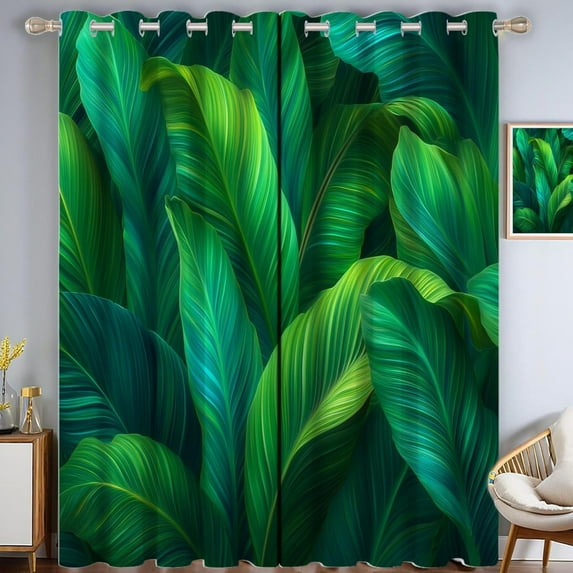 Green Tropical Leaf Pattern Curtains & Drapes, Grommet,Banana Leaf ...