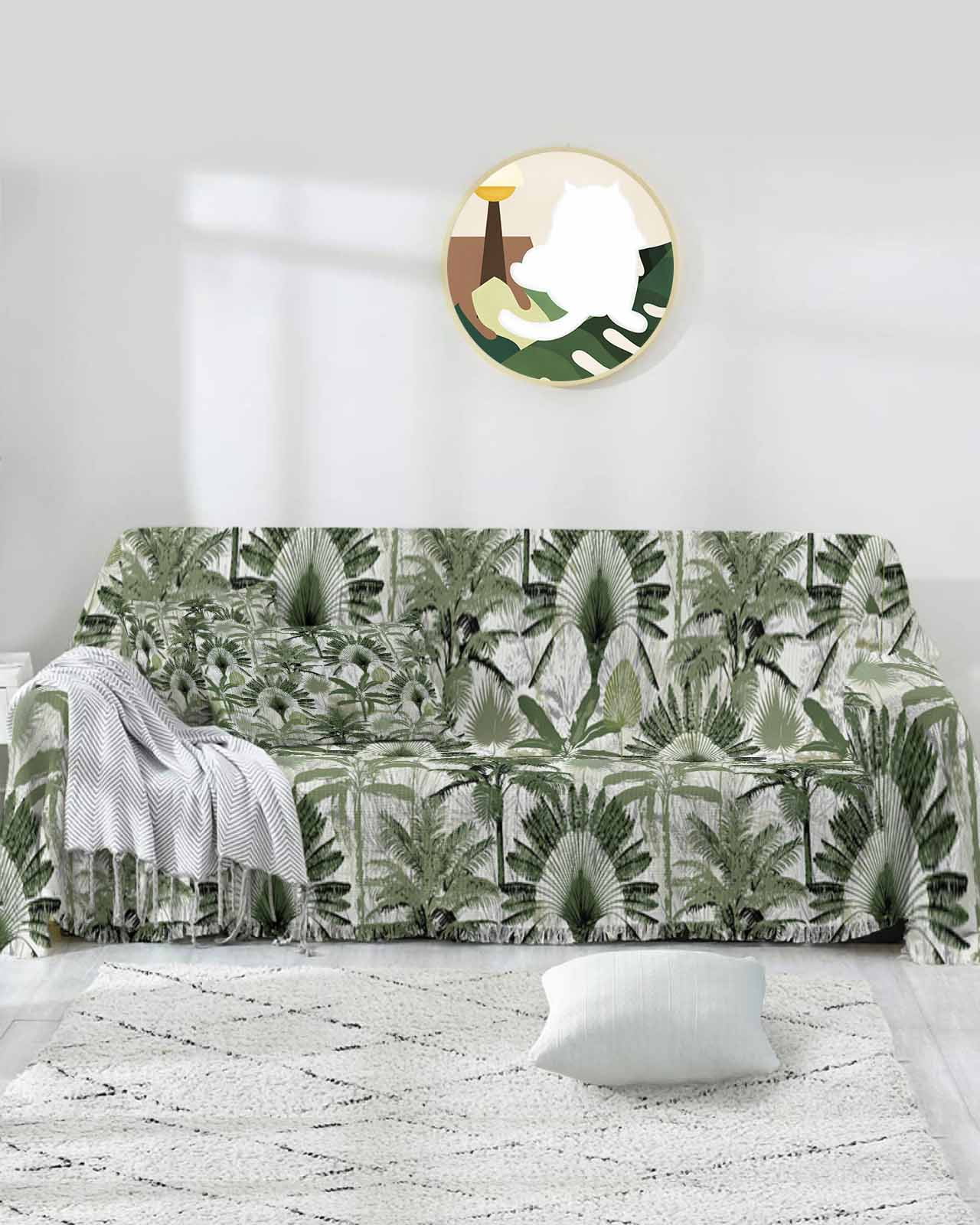 Green Tropical Leaf Sofa Covers for 3 Cushion,Washable Couch Cover for ...