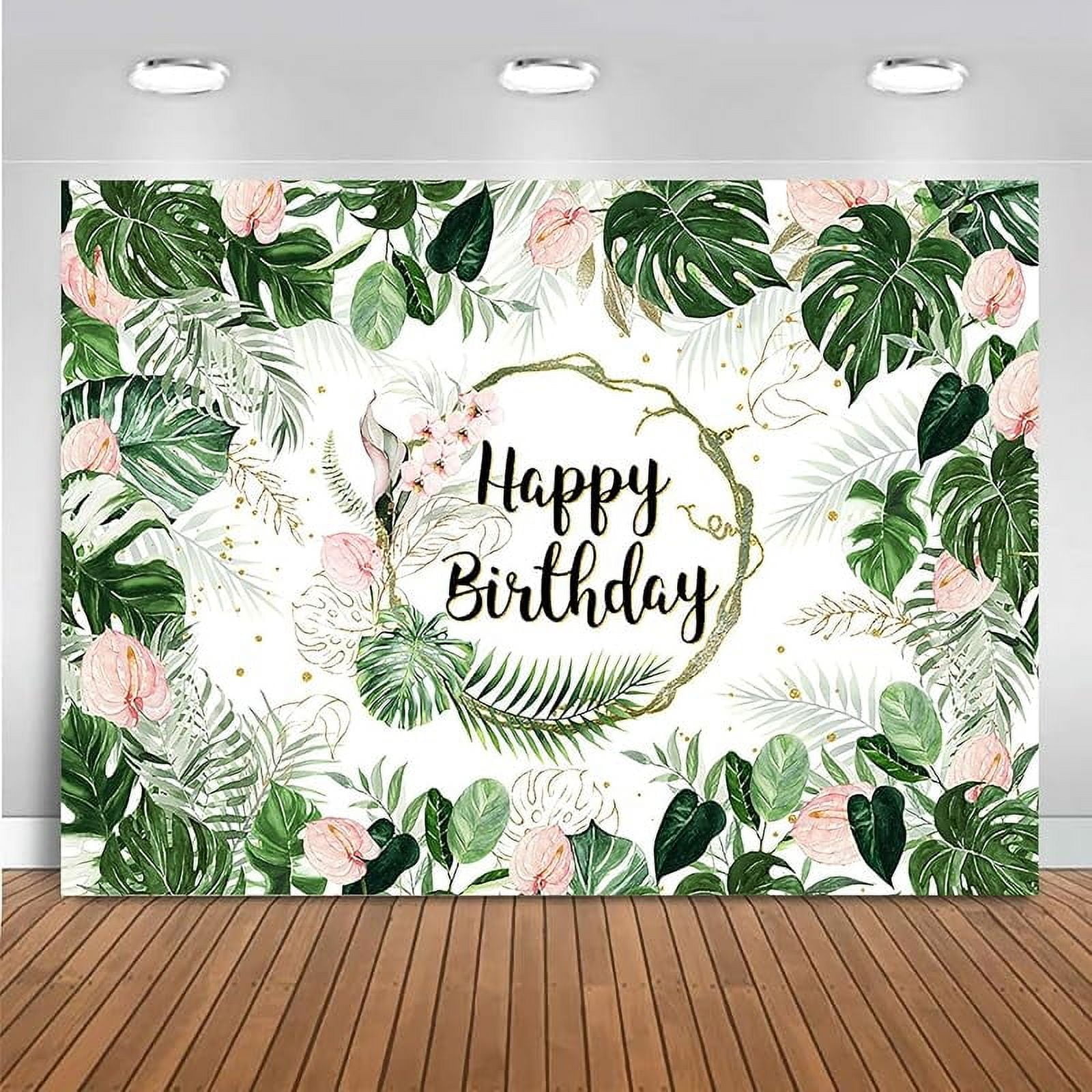 Green Tropical Leaves Backdrop Tropical Jungle Safari Birthday Party ...