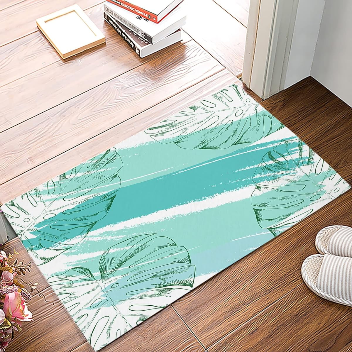 Green Tropical Leaves Entrance Floor Mat Personalized Doormat ...