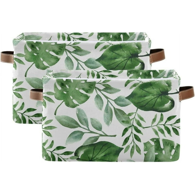 Green Tropical Leaves Palm Leaf Square Storage Basket Storage Bins ...