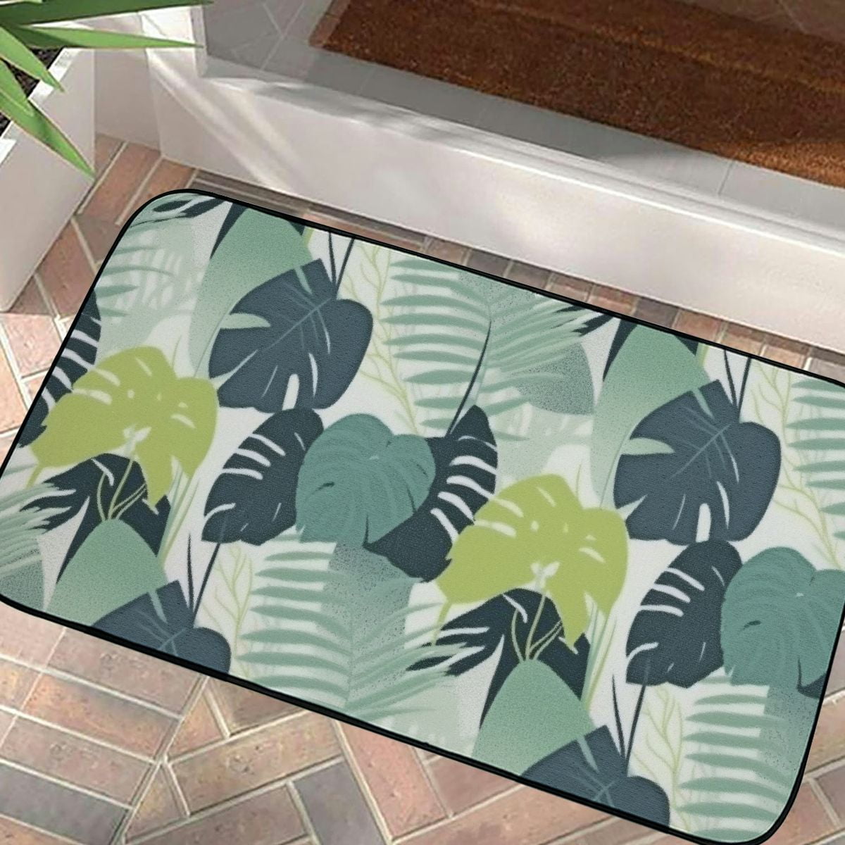 Green Tropical Leaves Print Doormat,Entry Mat/Garage, Patio Entrance ...