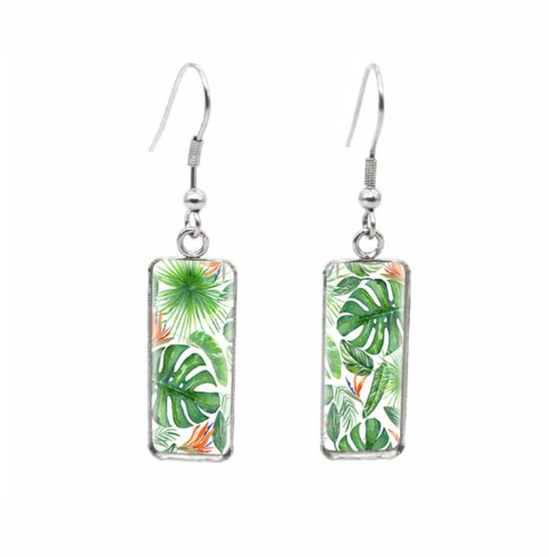 Green Tropical Leaves Rectangular Drop Earrings - Walmart.com