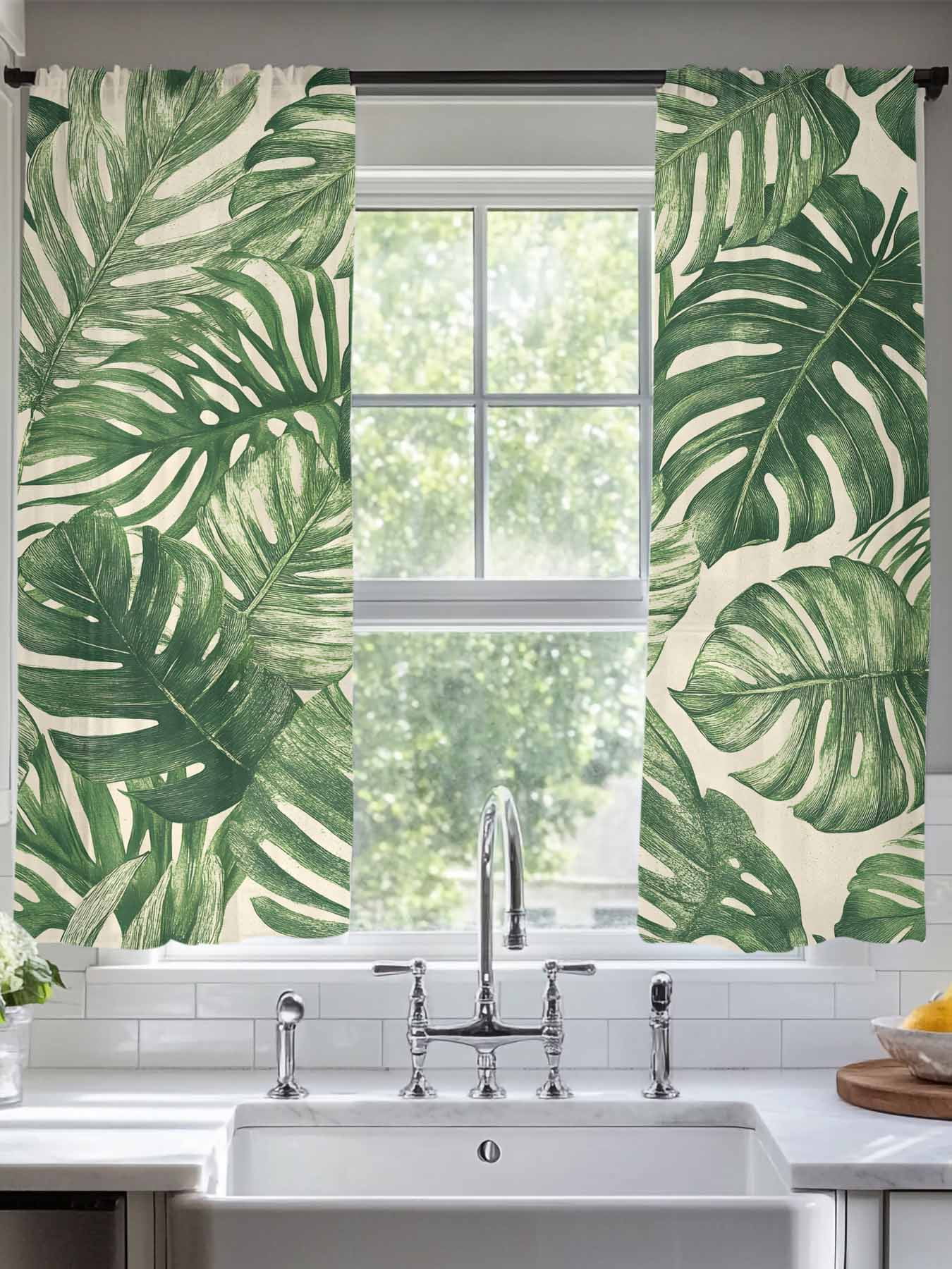 Green Tropical Leaves Sheer Curtains for Living Room Bedroom Farmhouse ...