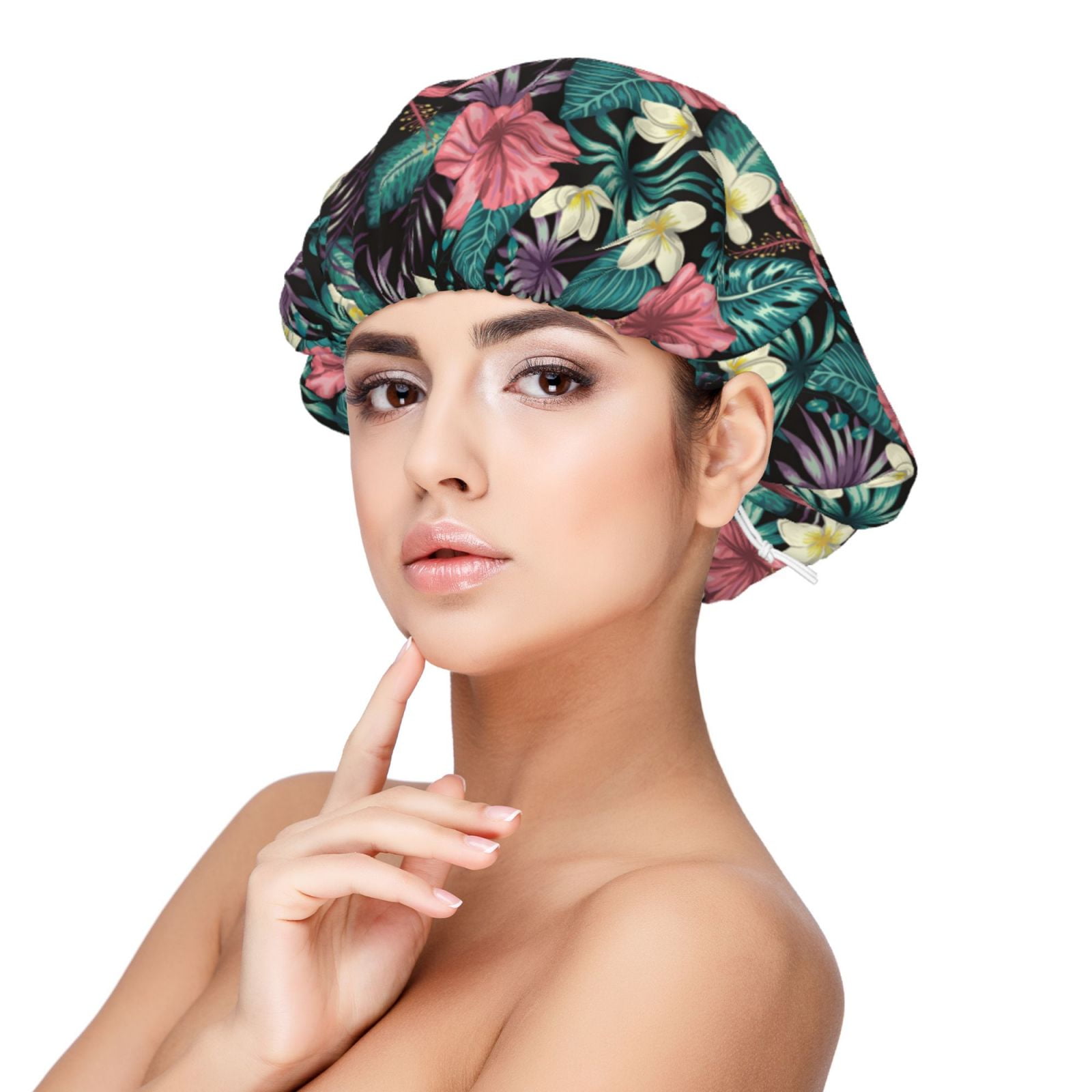 Green Tropical Leaves Silk Bonnet for Sleeping Women Men, Adjustable ...