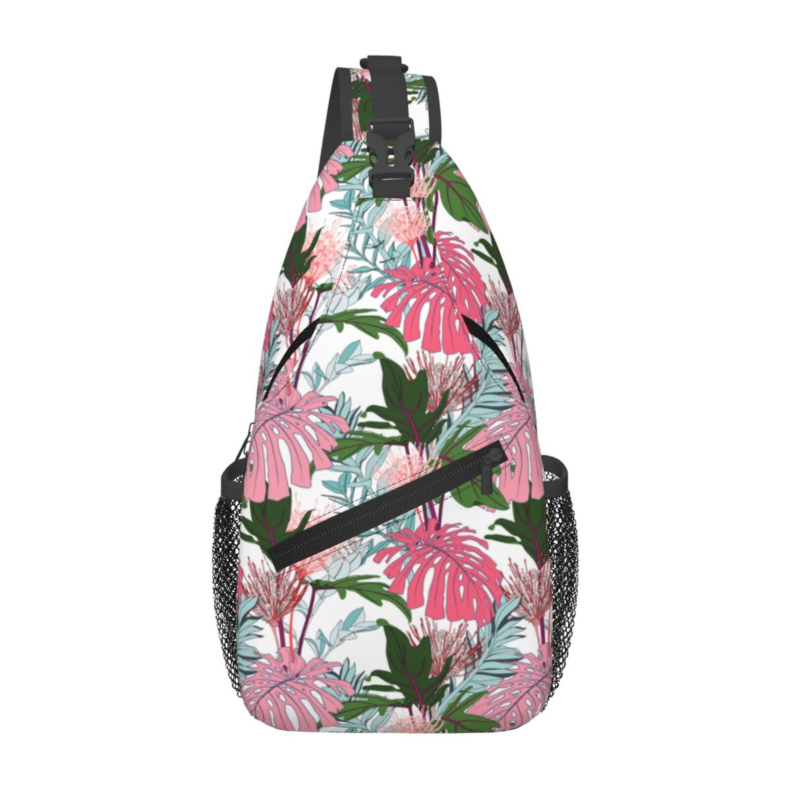Green Tropical Leaves Sling Bag Chest Bag Daypack Crossbody Sling ...