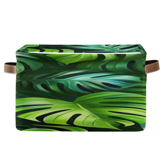 Green Tropical Leaves Square Storage Bins with Handles Collapsible ...