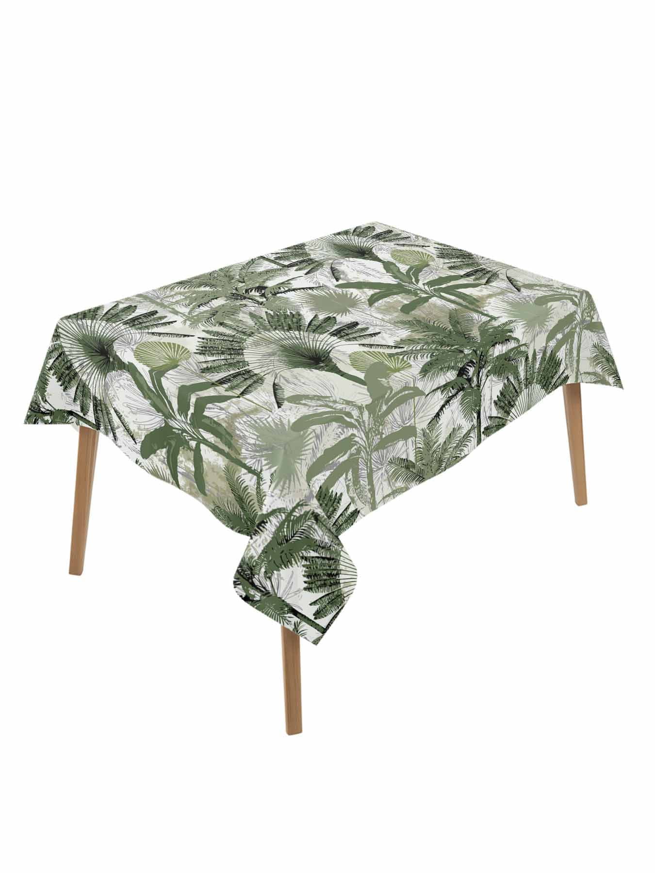 Green Tropical Leaves Table Cloth, Summer Palm Trees Botanical ...