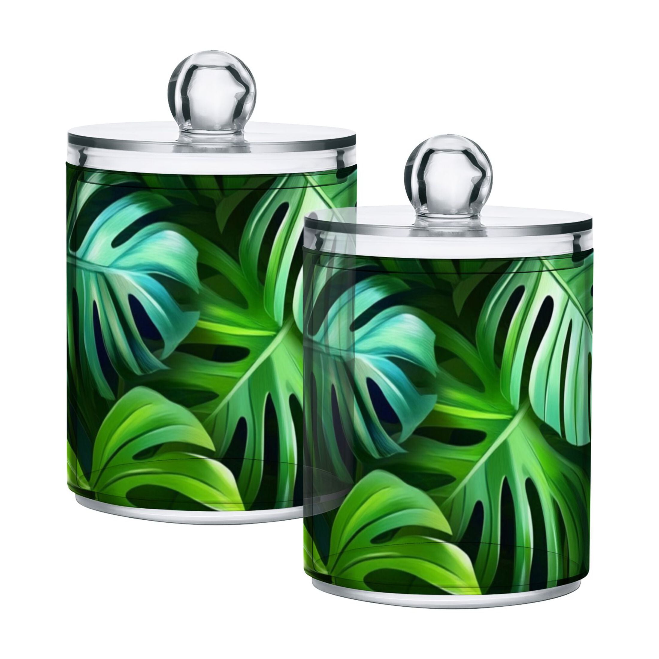 Green Tropical Leaves Translucent Plastic Cans Storage Canisters with ...