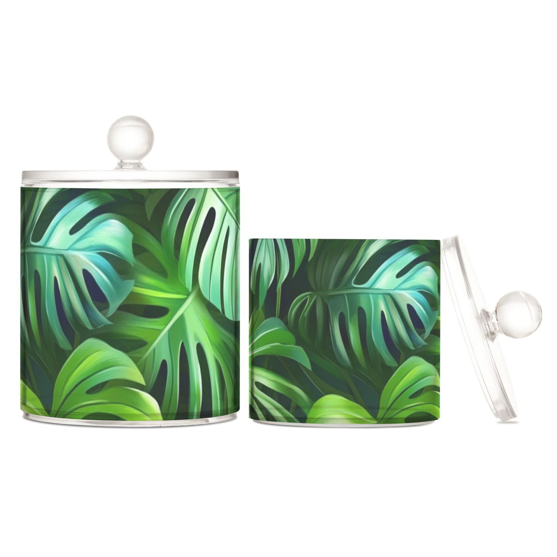 Green Tropical Leaves Translucent Plastic Cans Storage Canisters with ...