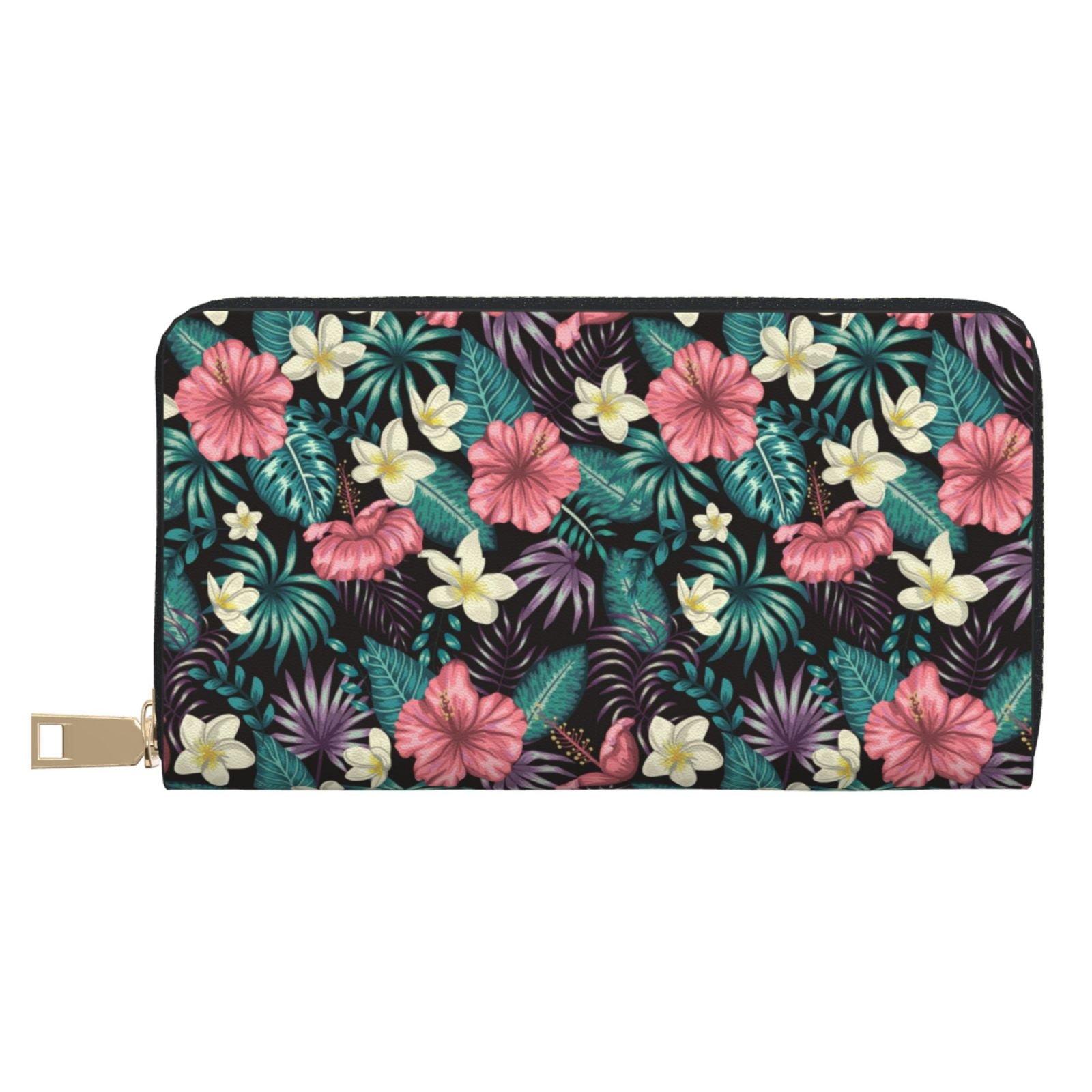 Green Tropical Leaves Wallet Women, Leather Bifold Multi Card Wallet ...