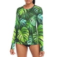 Green Tropical Leaves Women's Rash Guard Shirts UPF 50+ Sun Protection ...