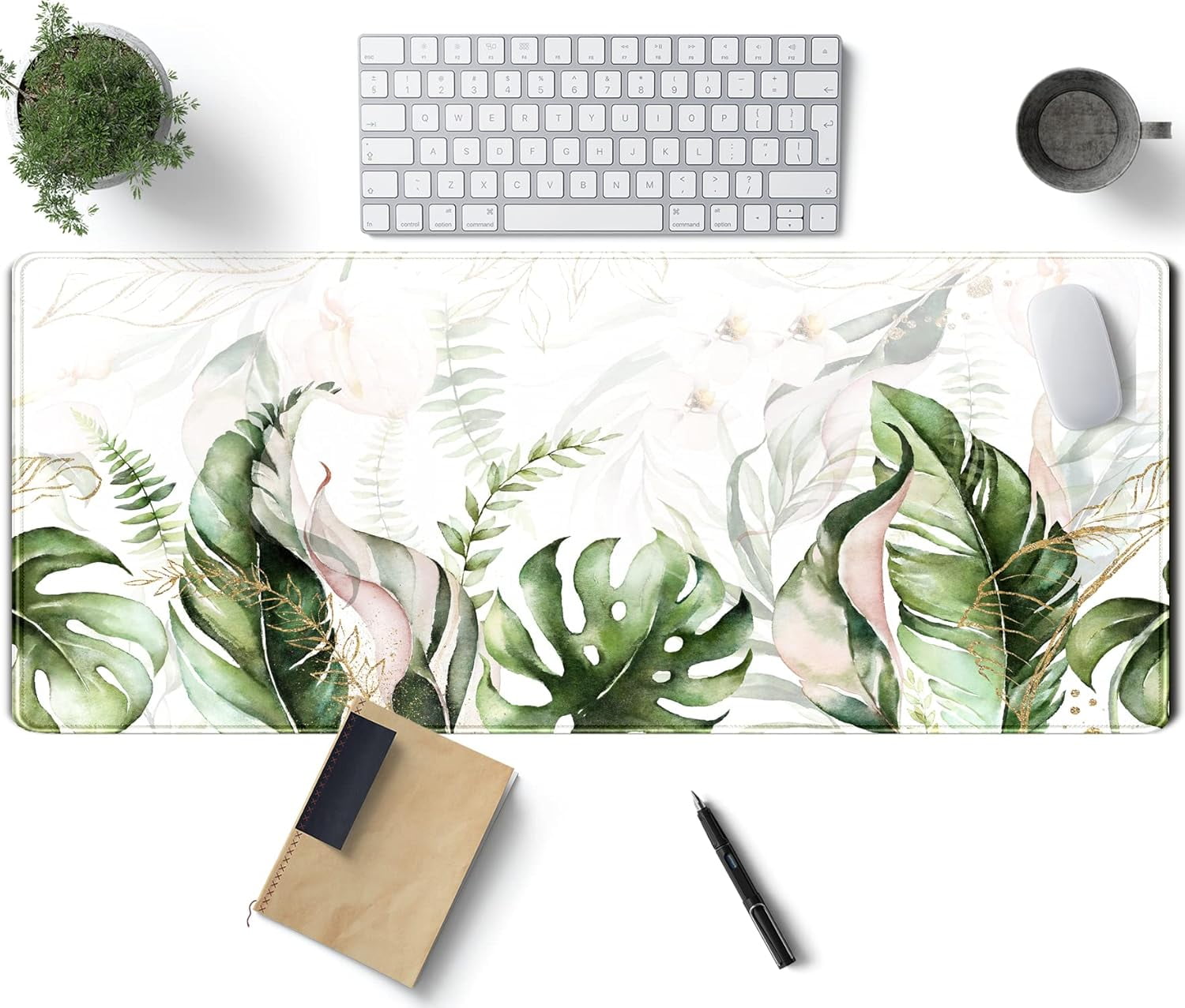 Green Tropical Leaves XL Gaming Mouse Pad - Sage Plant Laptop Keyboard ...