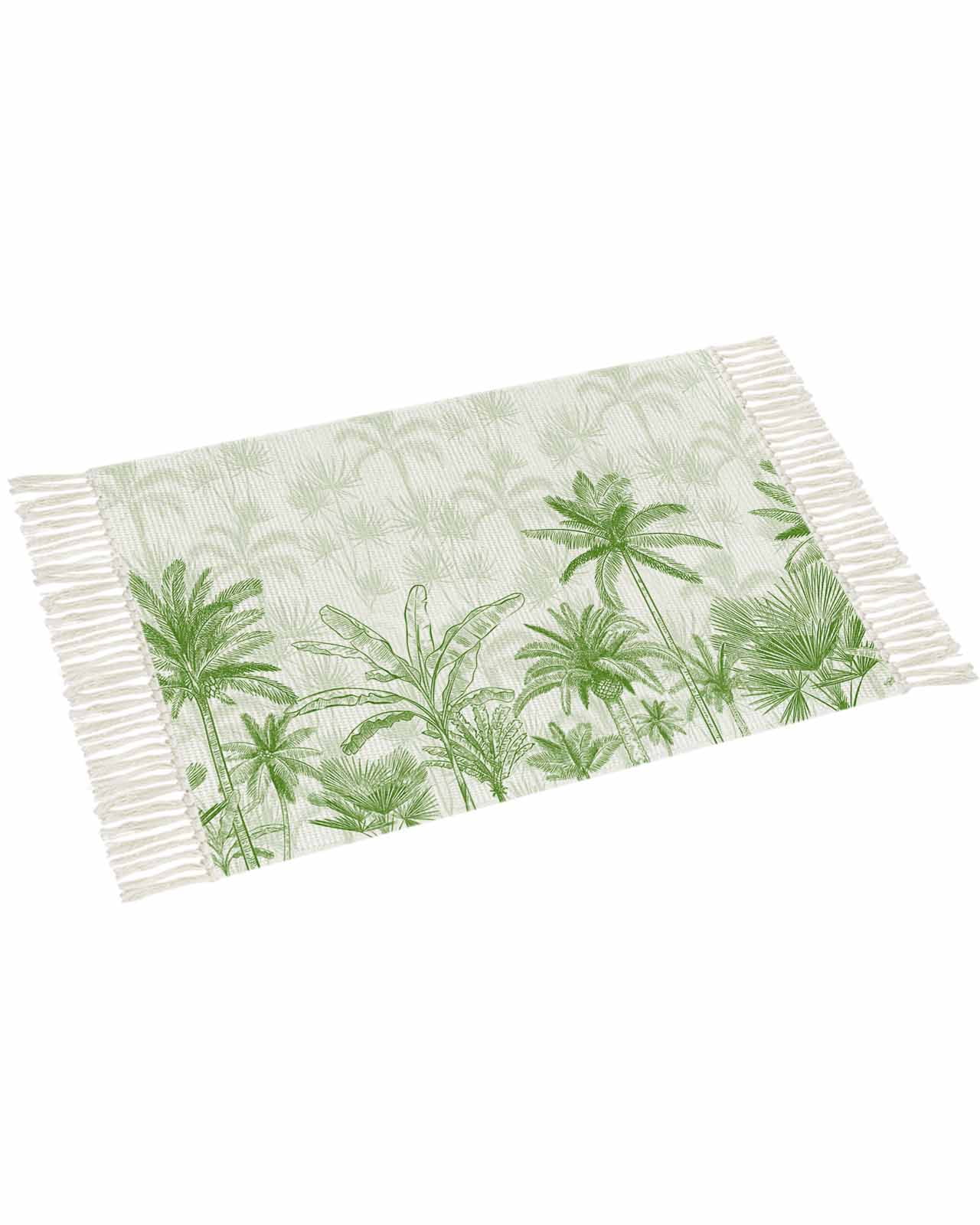 Green Tropical Palm Tree Bathroom Rug 2'x3', Woven Cotton Area Rug with ...