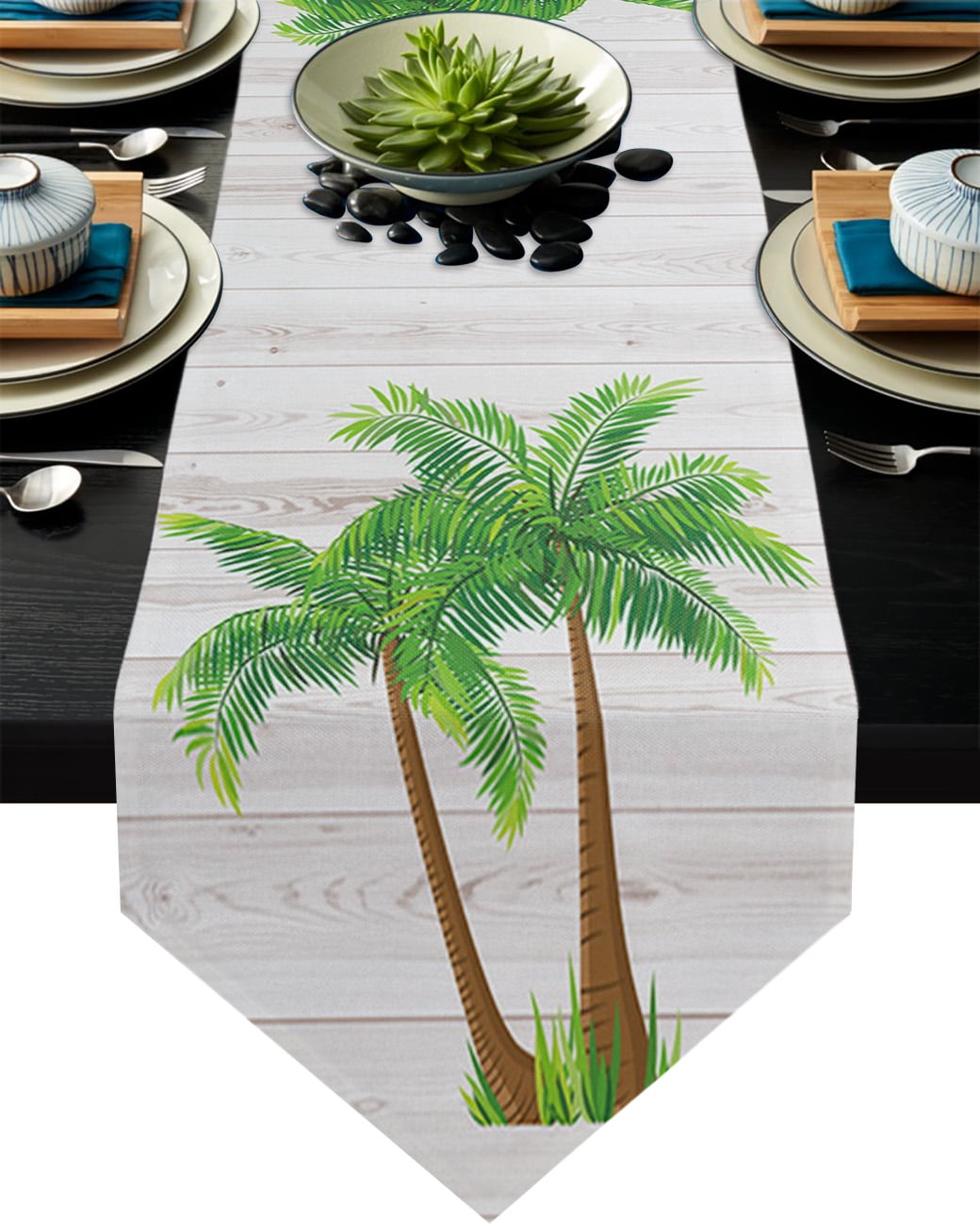 Green Tropical Palm Tree Retro Fashion Table Runners Cotton Linen Table ...