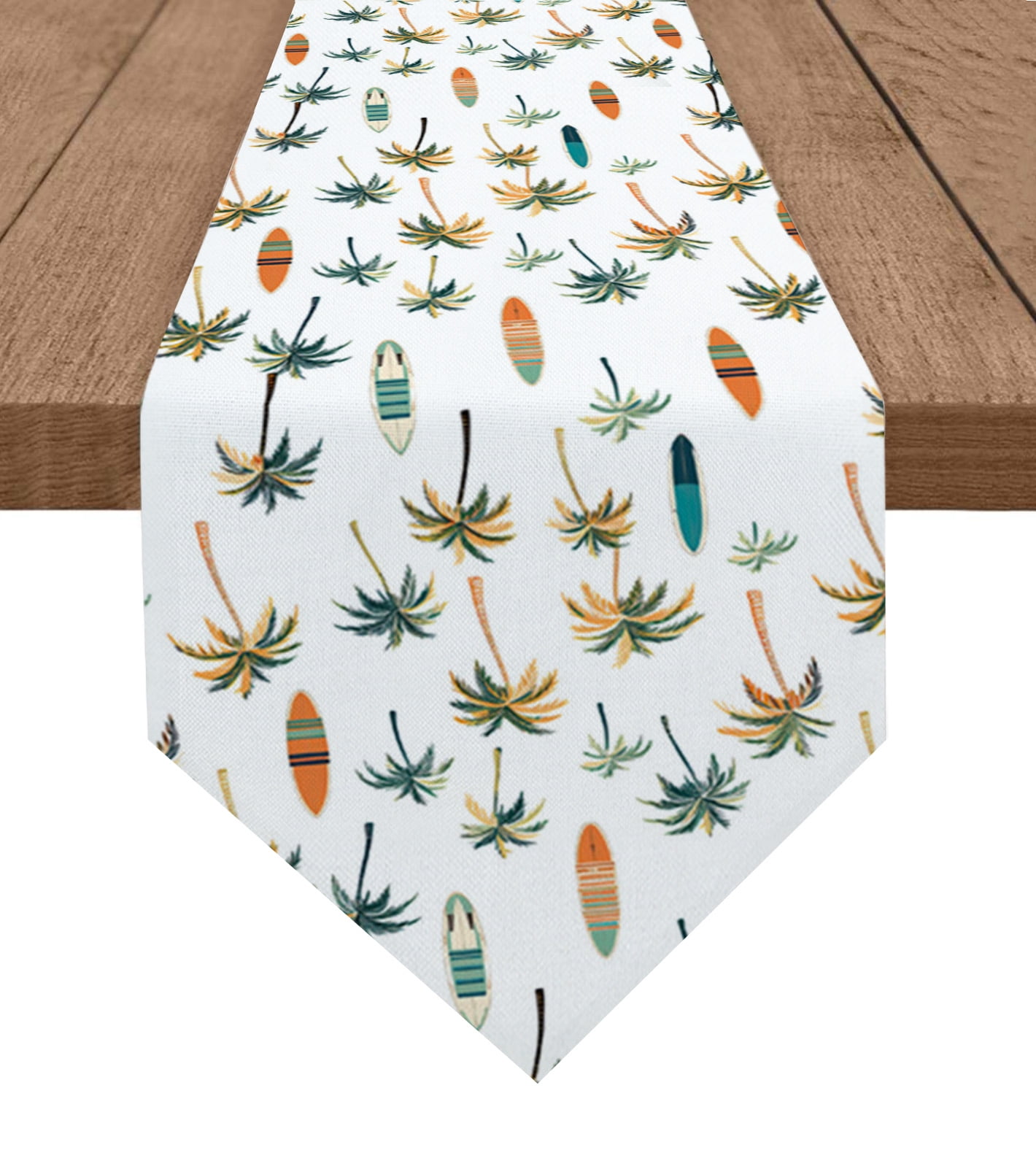 Green Tropical Palm Tree Retro Fashion Table Runners Cotton Linen Table ...