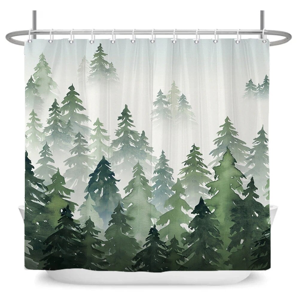 Green Tropical Palm Tree Shower Curtain Leaves Plant Fabric Bathroom ...