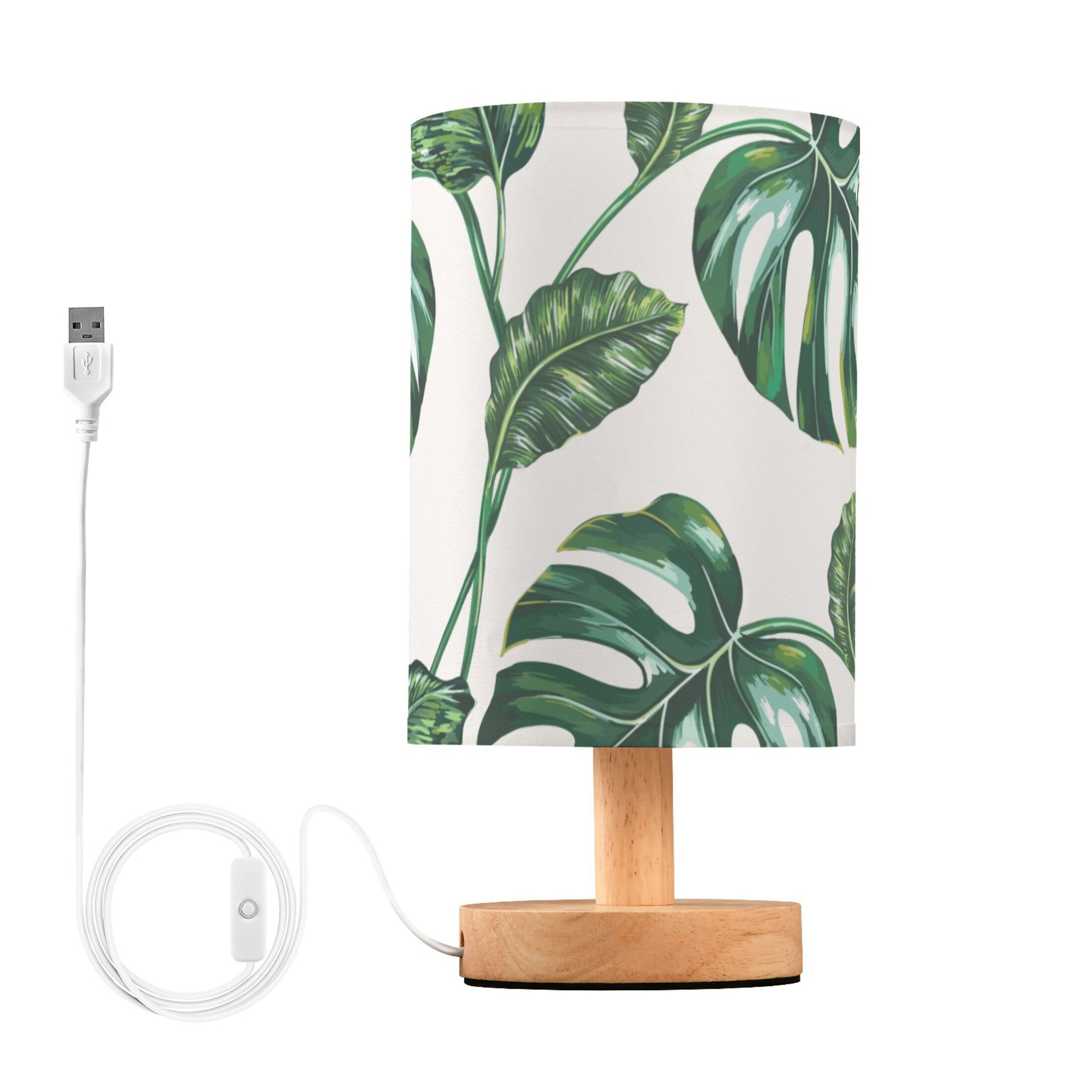 Green Tropical Palm Trees Bedside Table Lamp LED Warm Lights with USB ...
