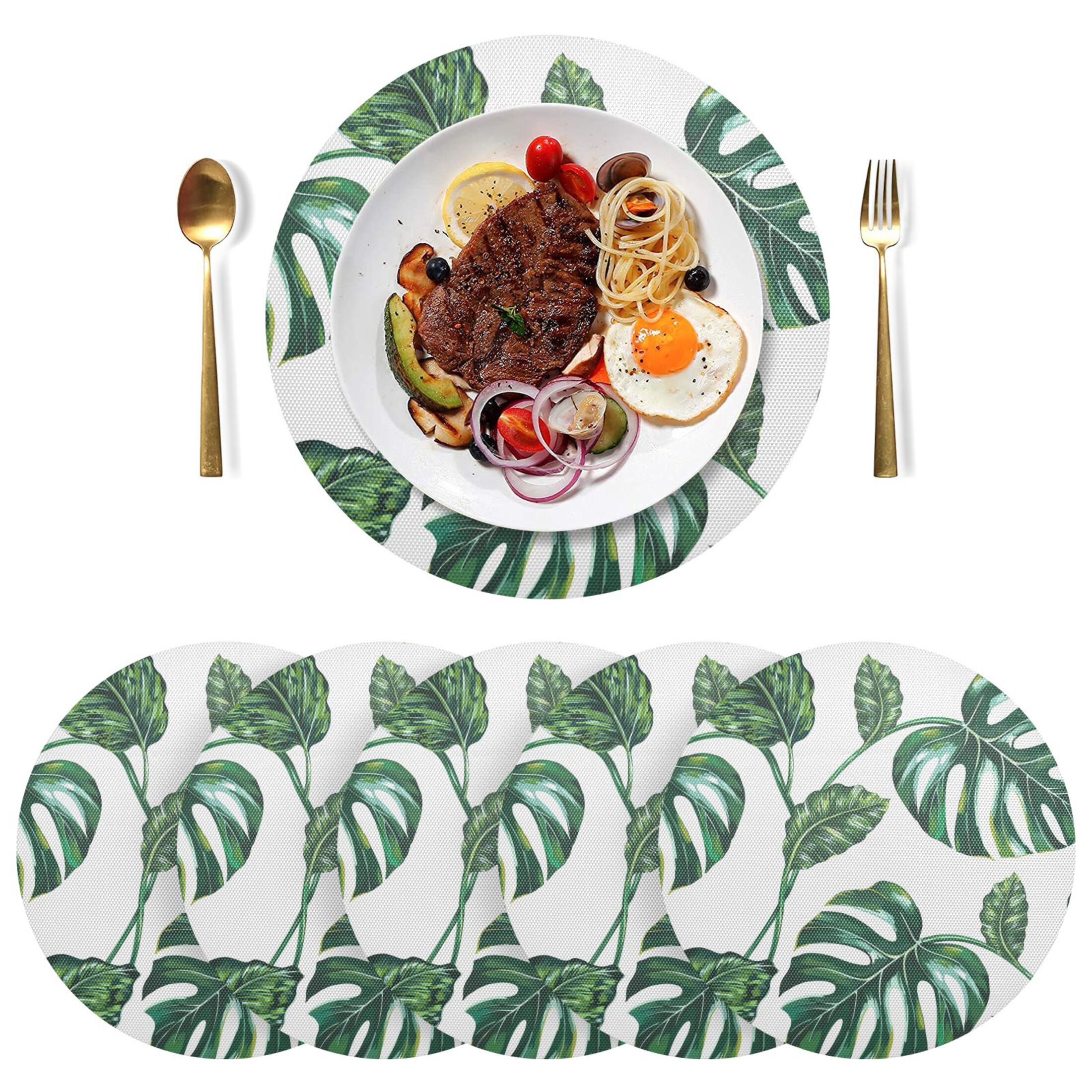 Green Tropical Palm Trees Round Plate Mats Non-Slip Place Mat Washable ...