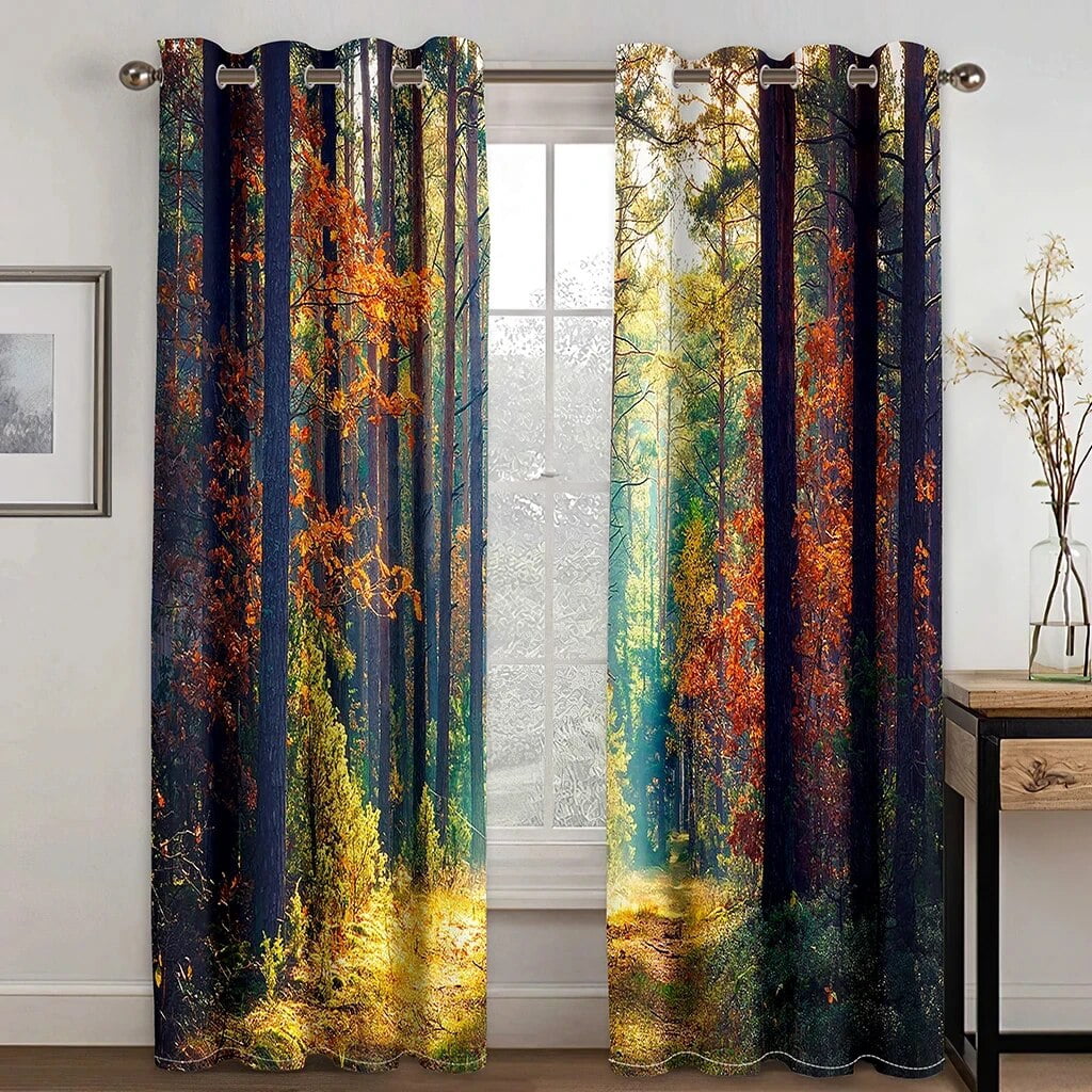 Green Tropical Plant Banana Leaf Nature Scenery Forest Window Curtains ...