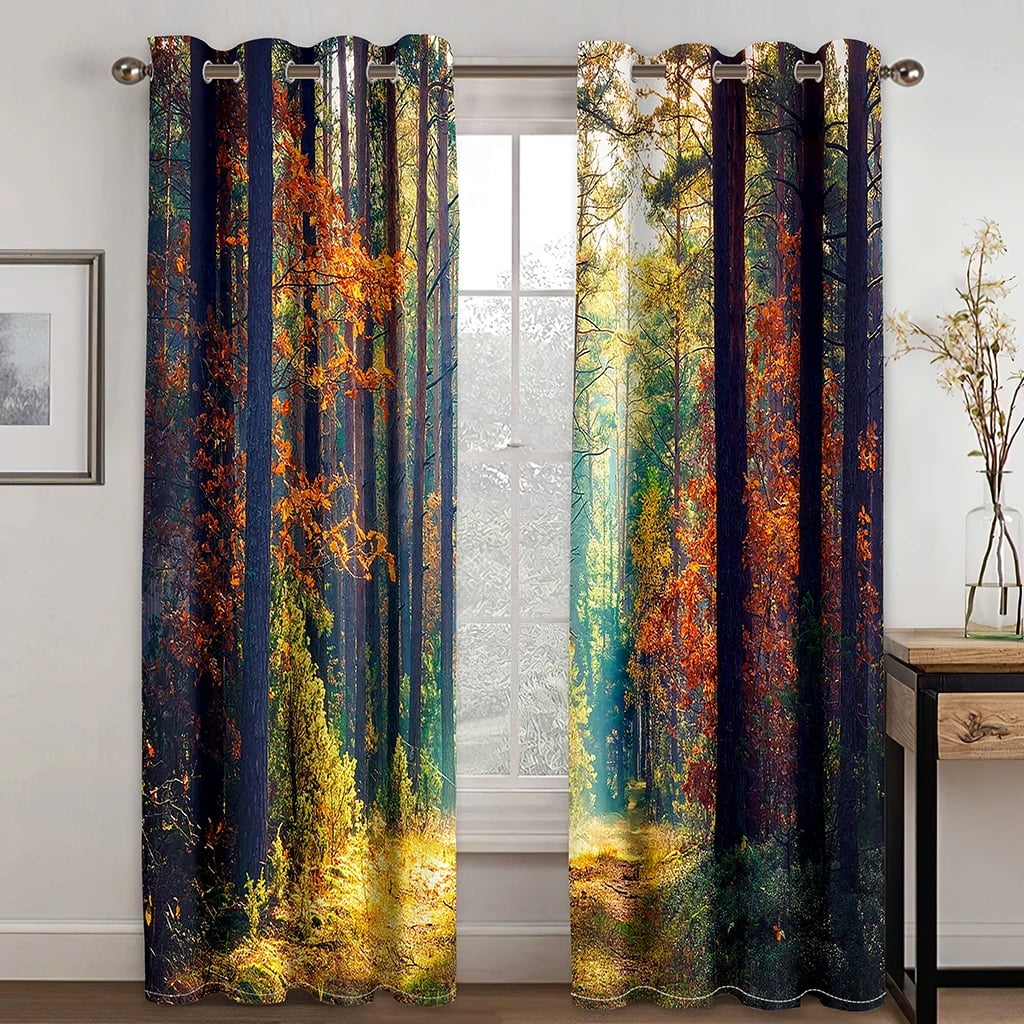 Green Tropical Plant Banana Leaf Nature Scenery Forest Window Curtains ...