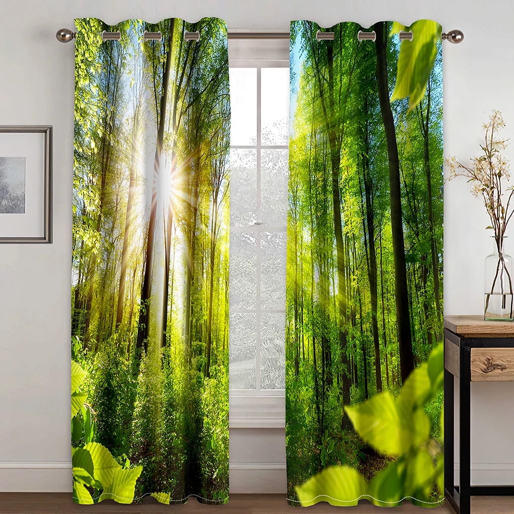 Green Tropical Plant Banana Leaf Nature Scenery Forest Window Curtains ...