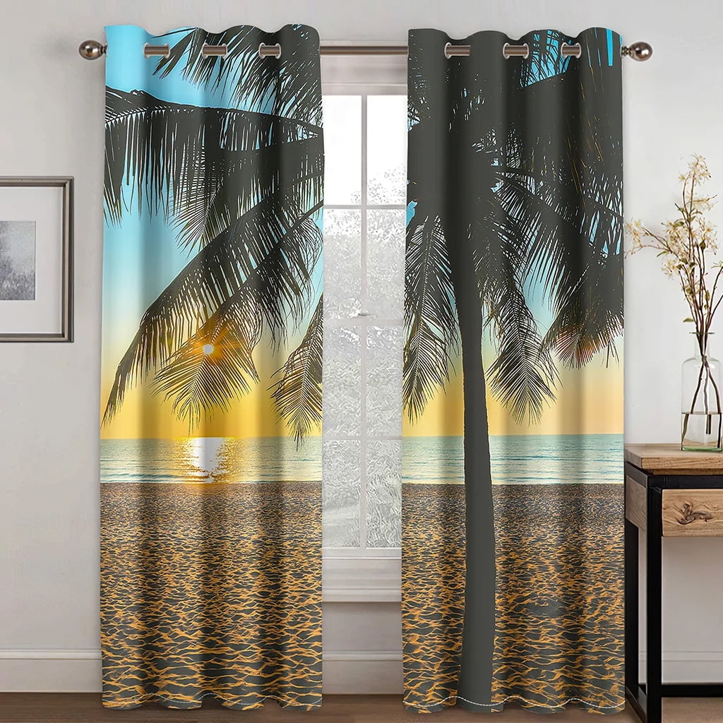 Green Tropical Plant Banana Leaf Nature Scenery Forest Window Curtains ...